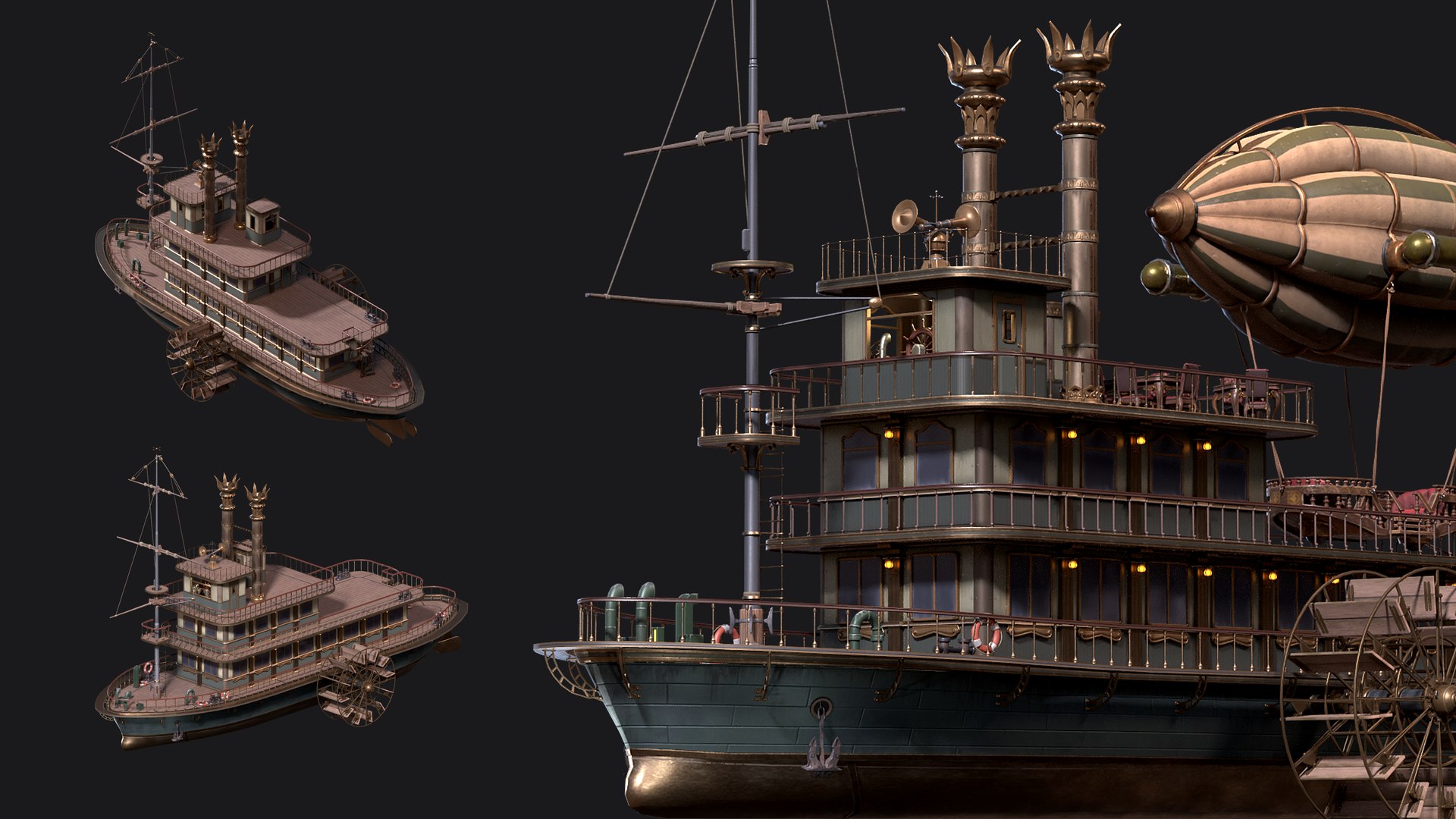3D Steampunk Passenger Ship Game Ready Kitbash Textured - TurboSquid 2115348