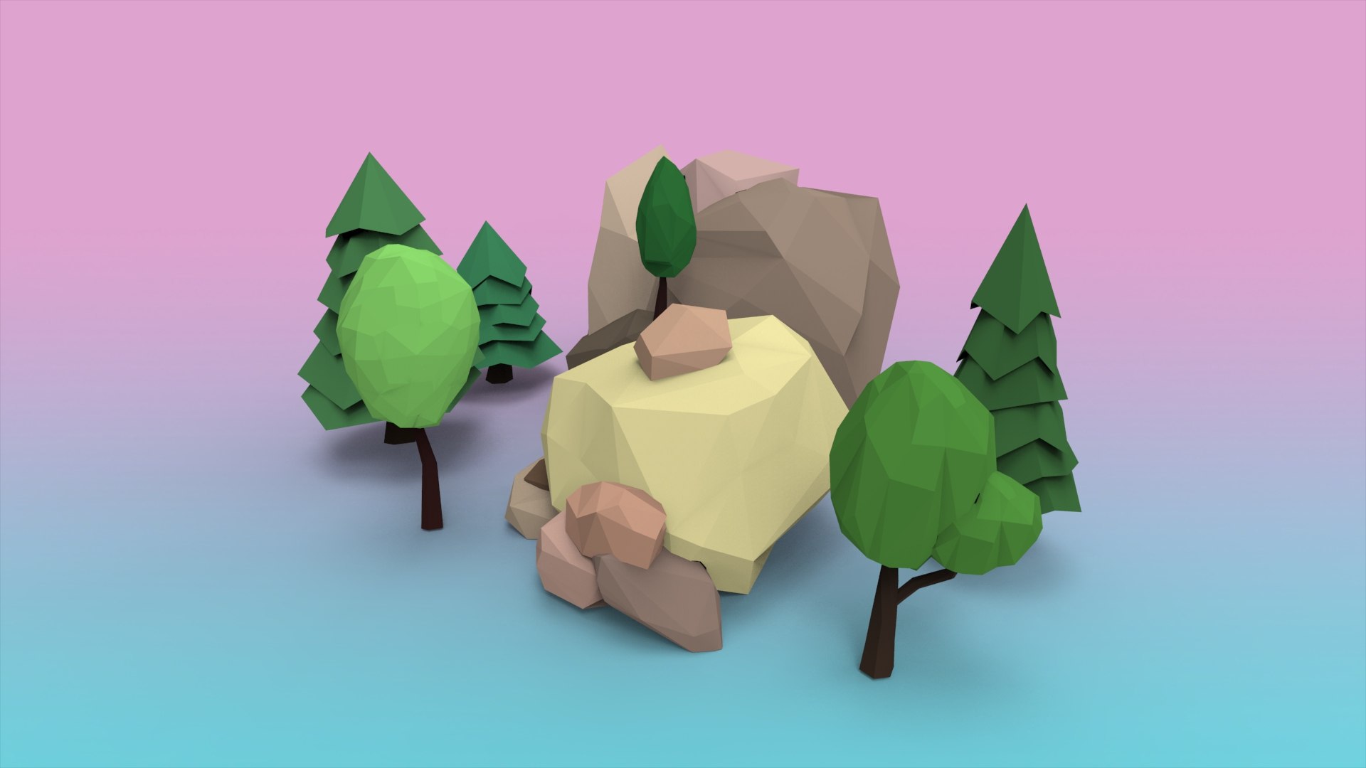 rocks trees 3d model