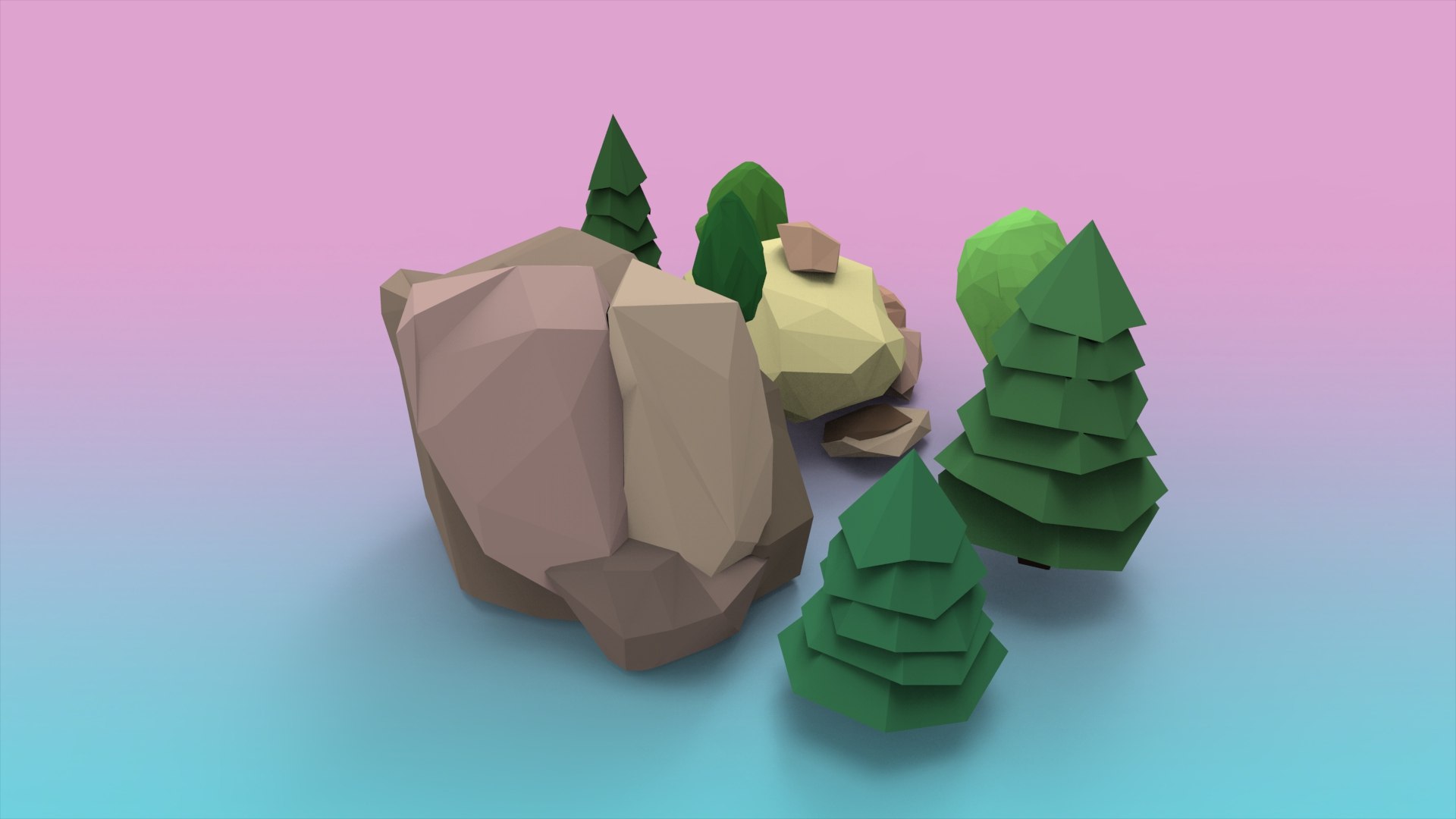rocks trees 3d model