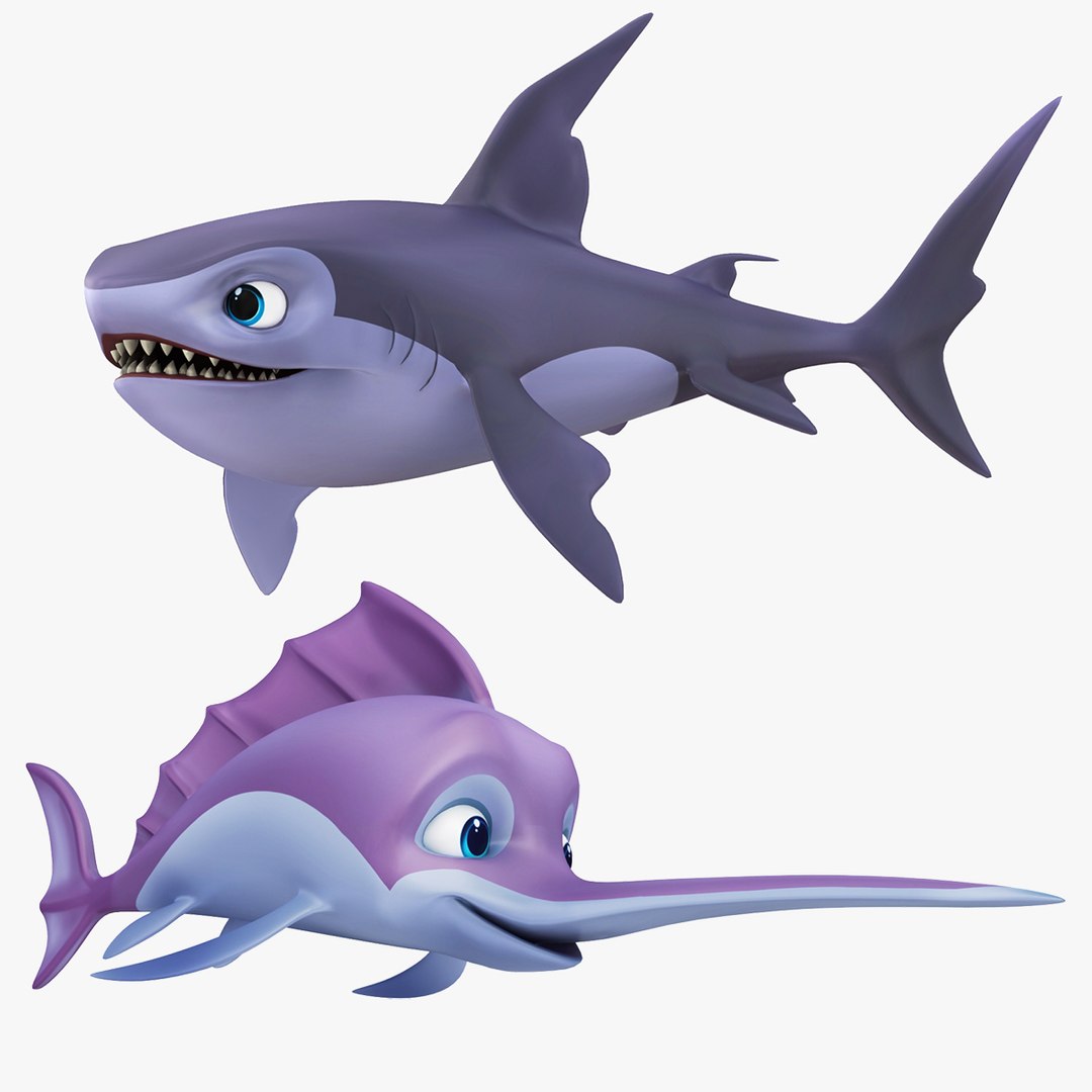3D Model Cartoon Shark And Sword Fish Collection - TurboSquid 2080676