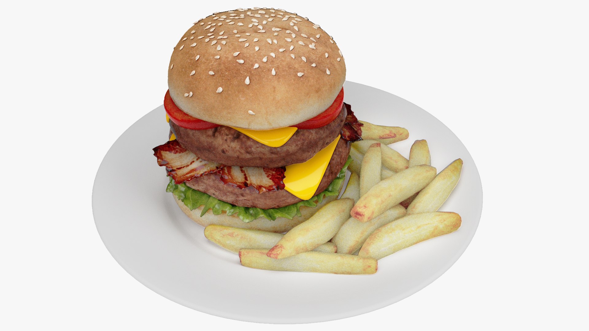 3D Realistic Hamburger Cheeseburger with fries - TurboSquid 1835923