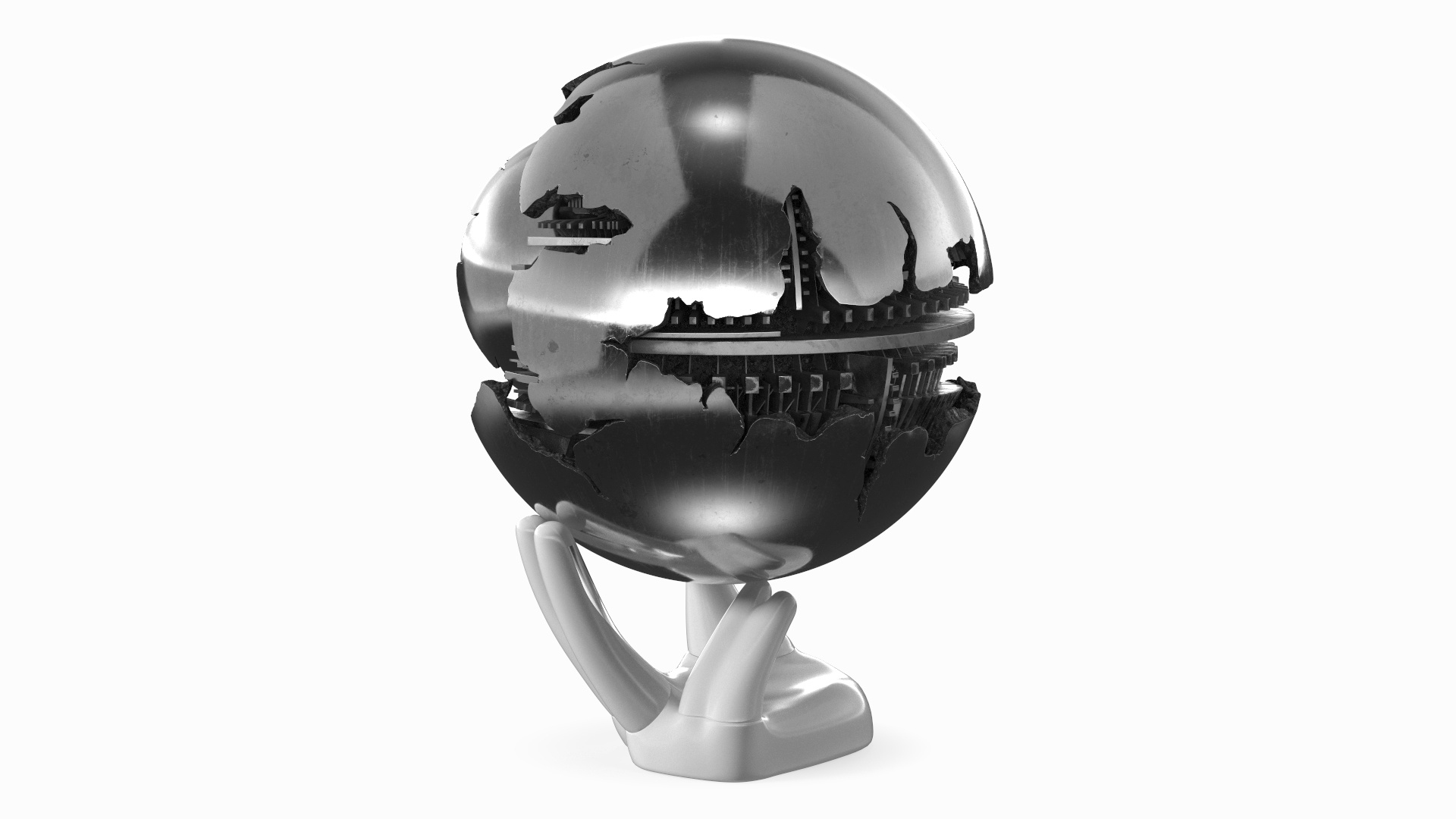 3D Fractured Sphere On Hand Sculpture - TurboSquid 2371541