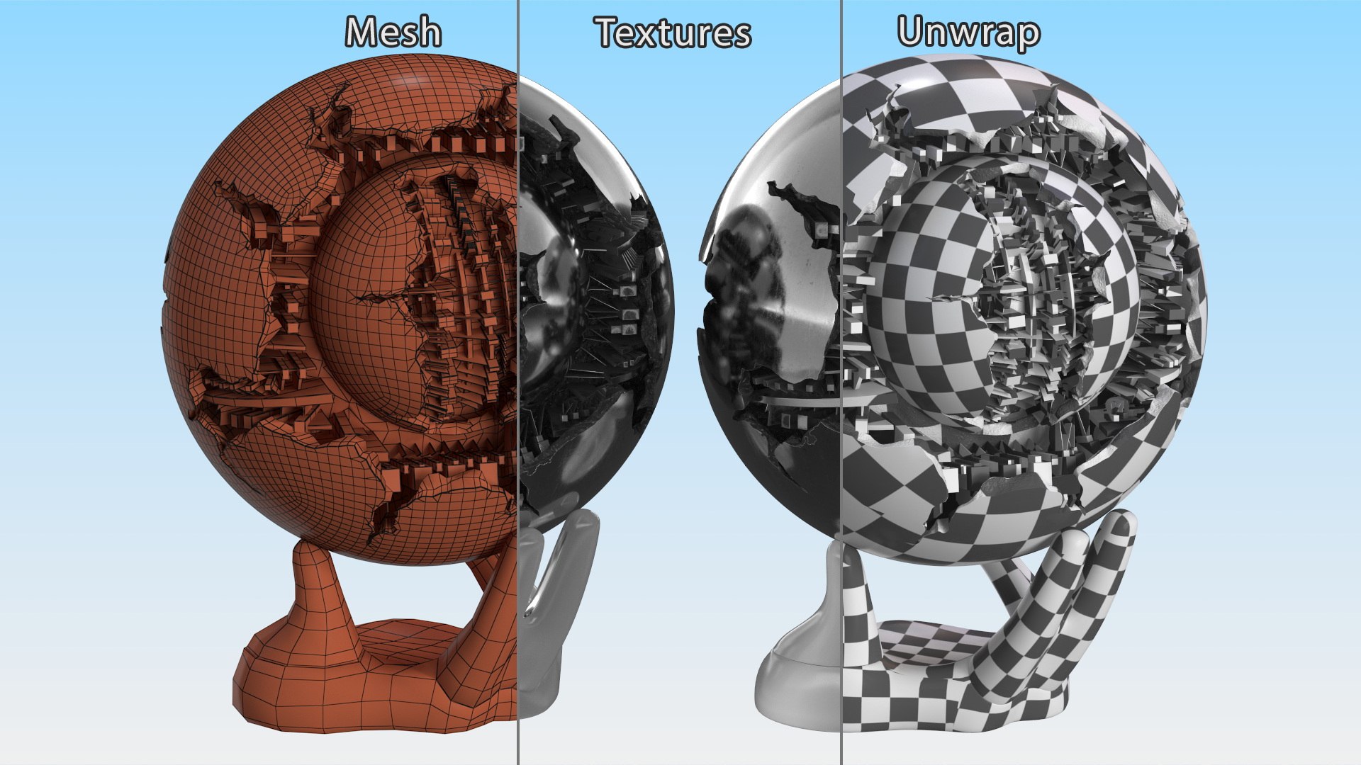 3D Fractured Sphere On Hand Sculpture - TurboSquid 2371541
