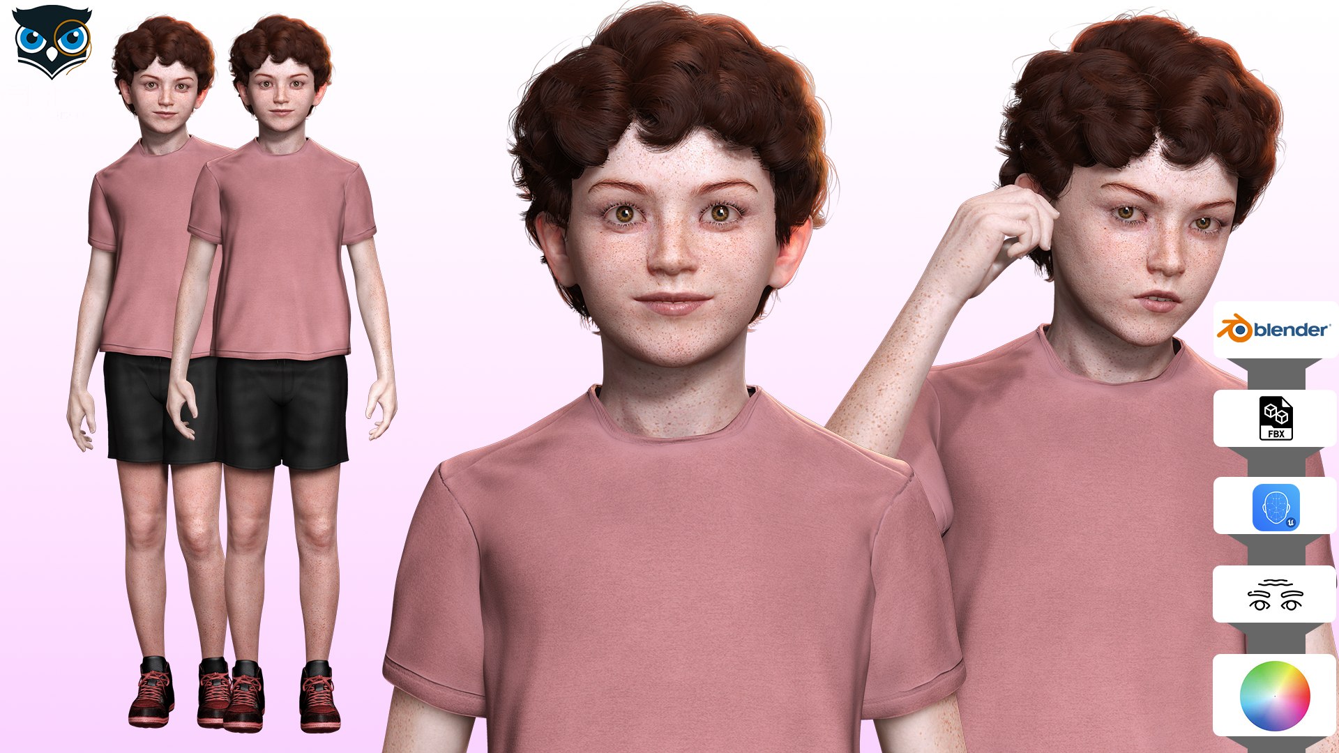 3D Ethan - Realistic Child With Freckles Kid Low-poly - TurboSquid 2217263