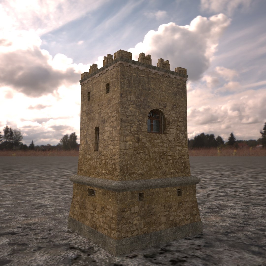 3d old city tower building