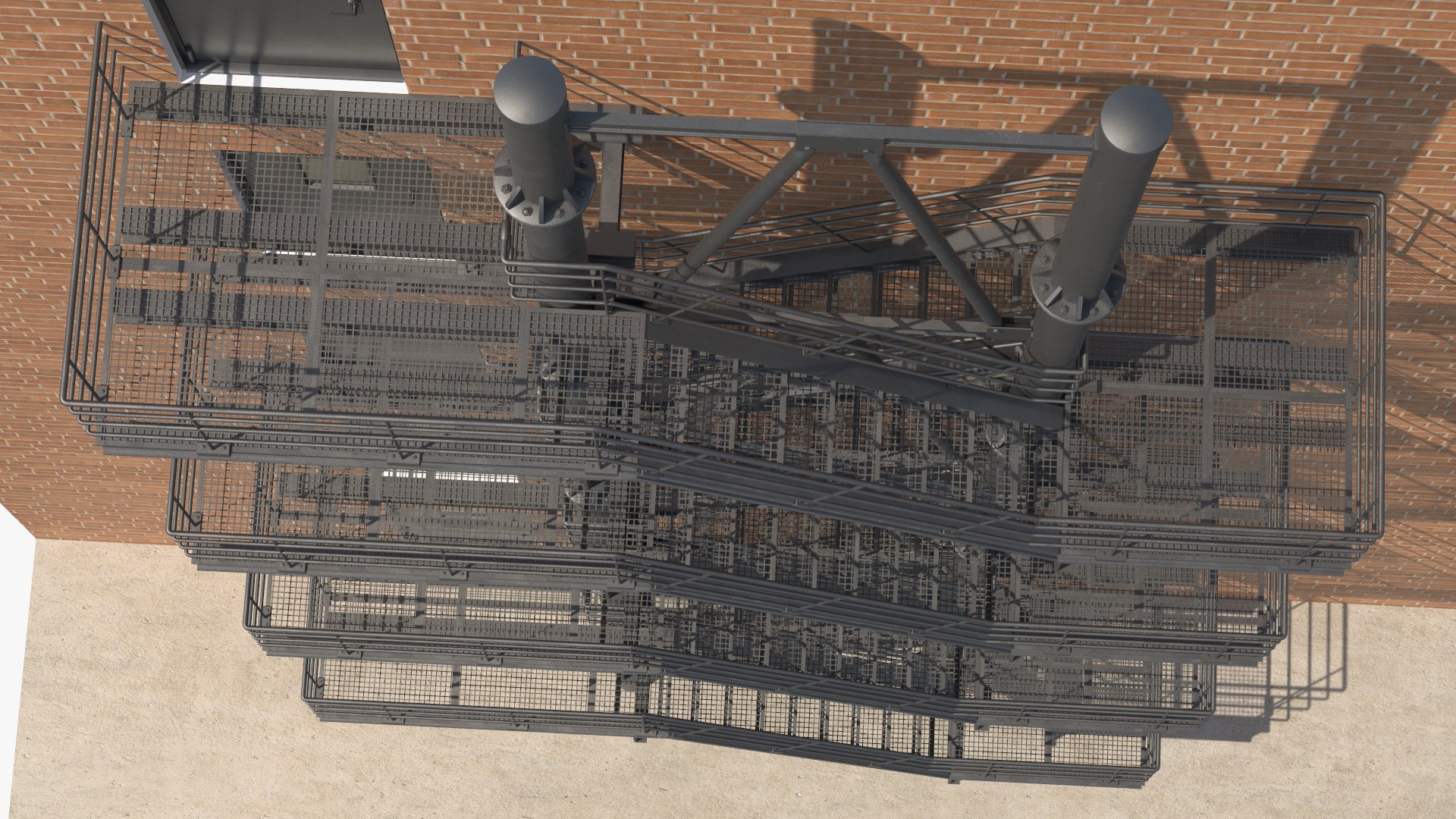 Fire Escape Black With Brick Wall Of House Model - TurboSquid 2274960