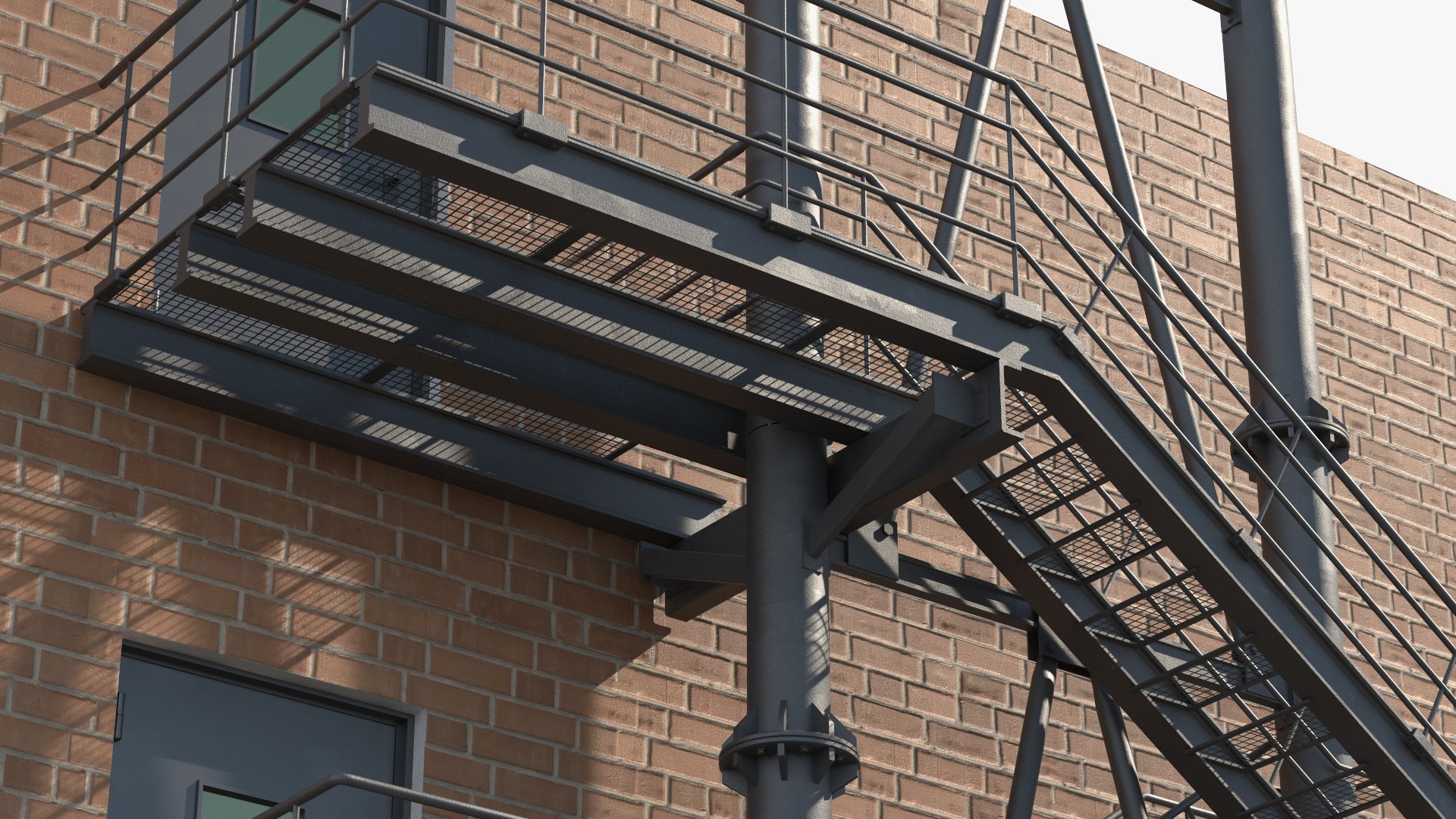 Fire Escape Black With Brick Wall Of House Model - TurboSquid 2274960