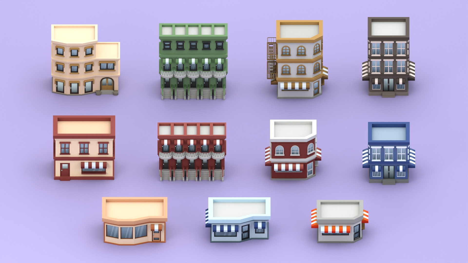 Cartoon Low Poly Building Pack Set1 3D Model - TurboSquid 2242680
