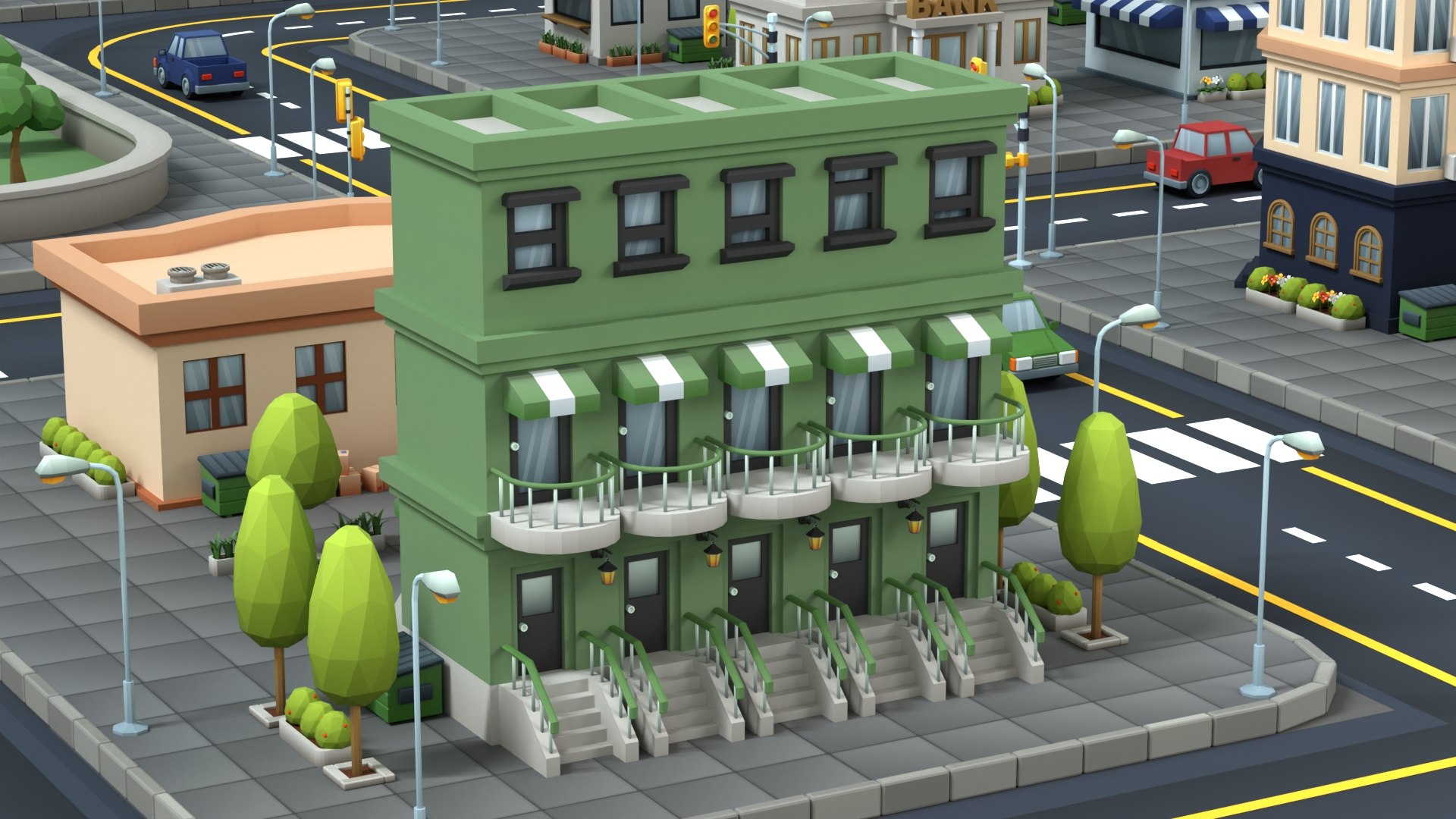 Cartoon Low Poly Building Pack Set1 3D Model - TurboSquid 2242680