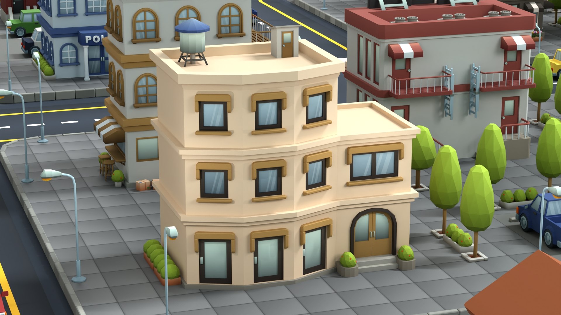 Cartoon Low Poly Building Pack Set1 3D Model - TurboSquid 2242680