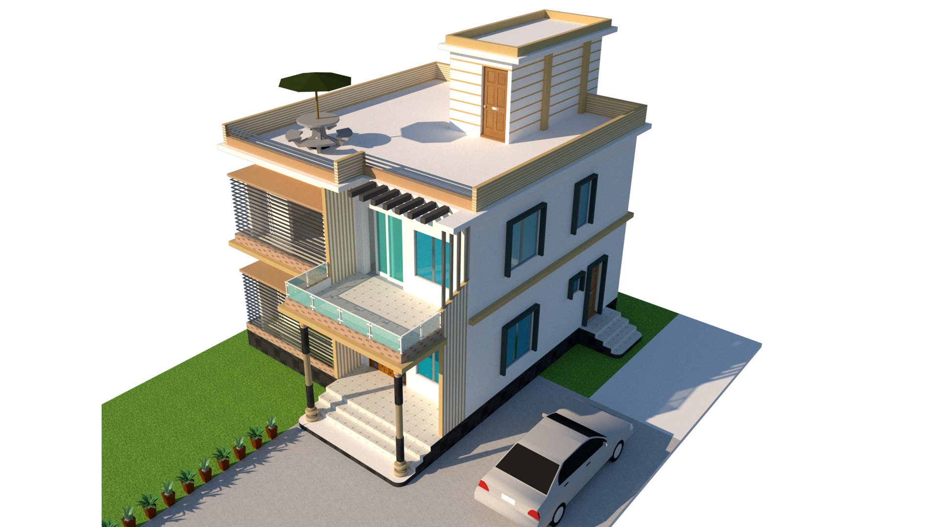 3D model 5 Bed Duplex House - TurboSquid 2112099