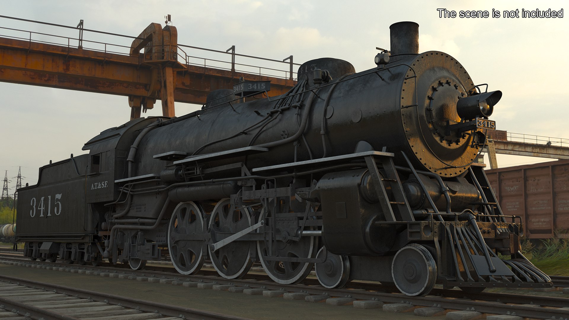 Vintage Steam Locomotive ATSF 3415 Rigged For Cinema 4D 3D Model - TurboSquid 2319954