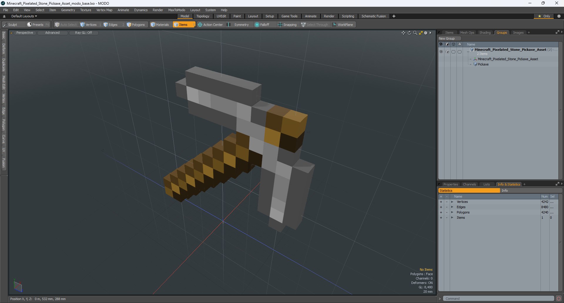 3D Minecraft Pixelated Stone Pickaxe Asset - TurboSquid 2293973