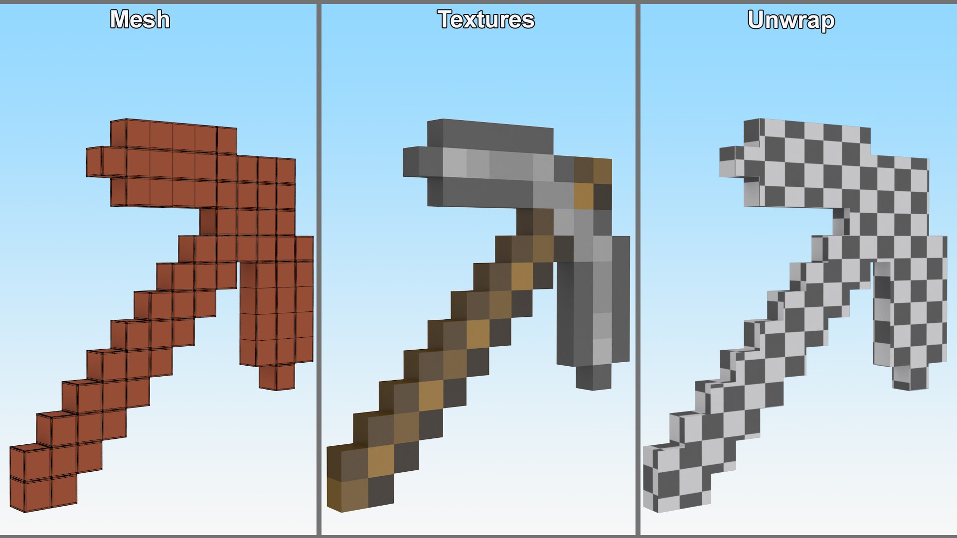 3D Minecraft Pixelated Stone Pickaxe Asset - TurboSquid 2293973