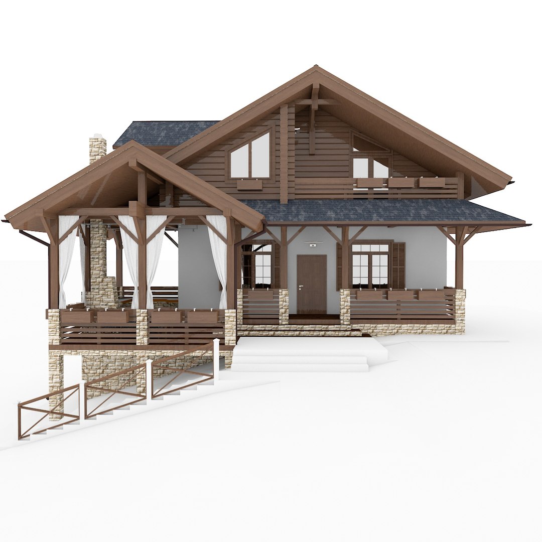 3d model alpine chalet houses