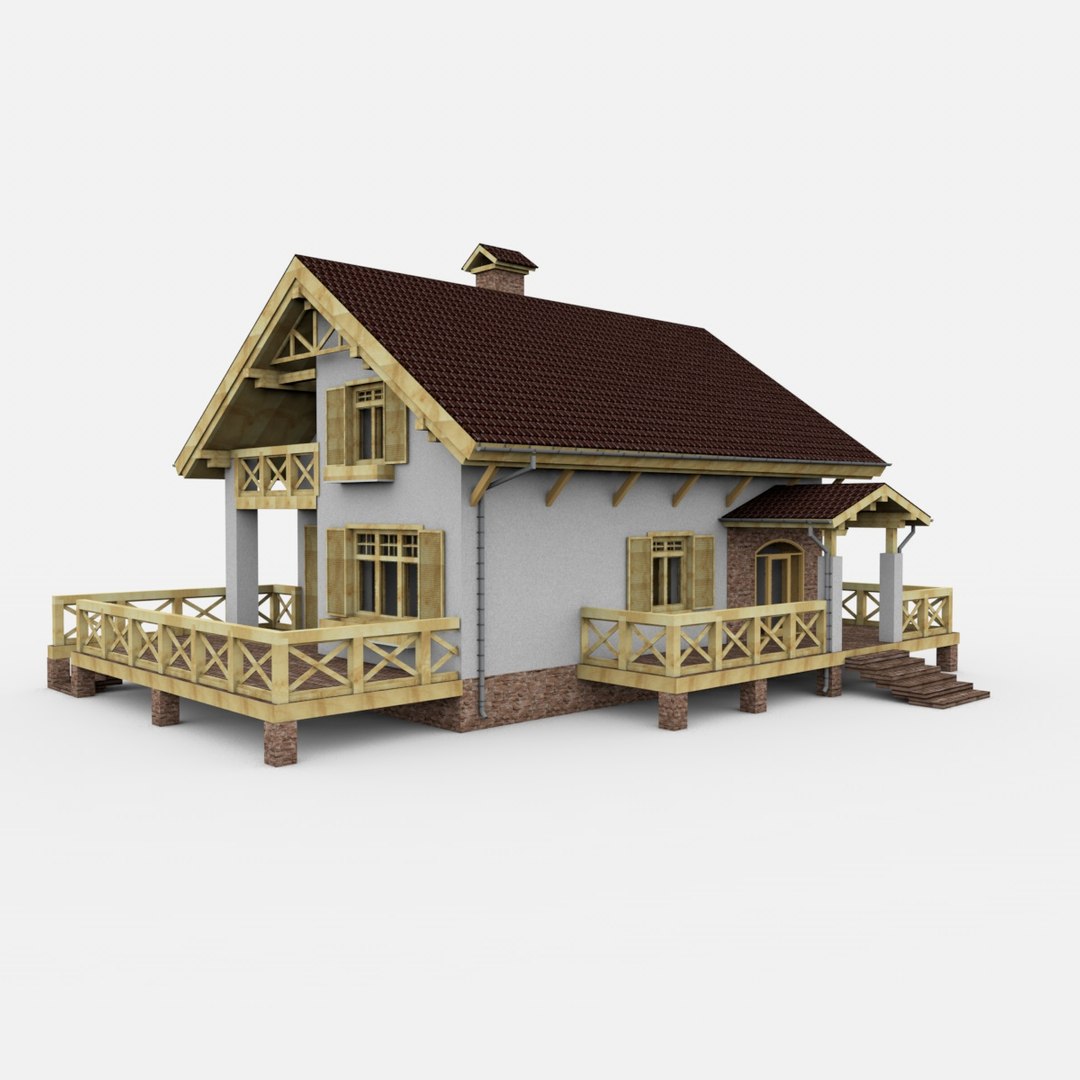 3d model alpine chalet houses