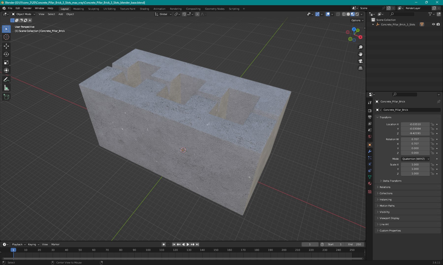 3D Concrete Pillar Brick 3 Slots - TurboSquid 2350730
