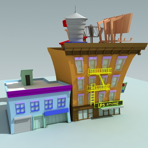 downtown cartoon building 3d max