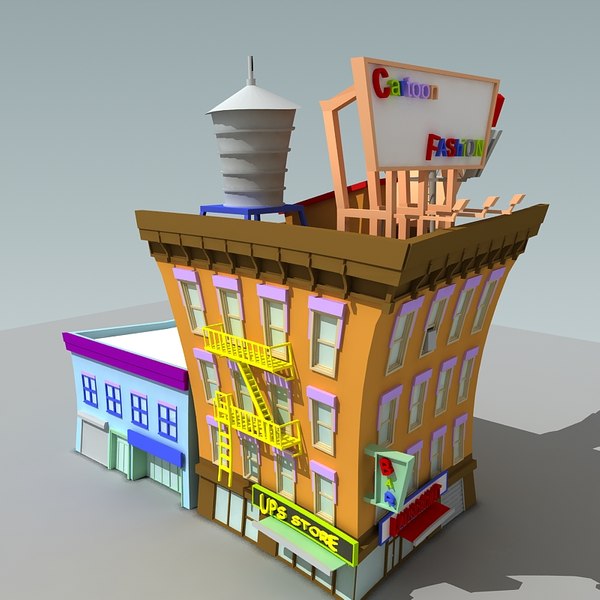 downtown cartoon building 3d max