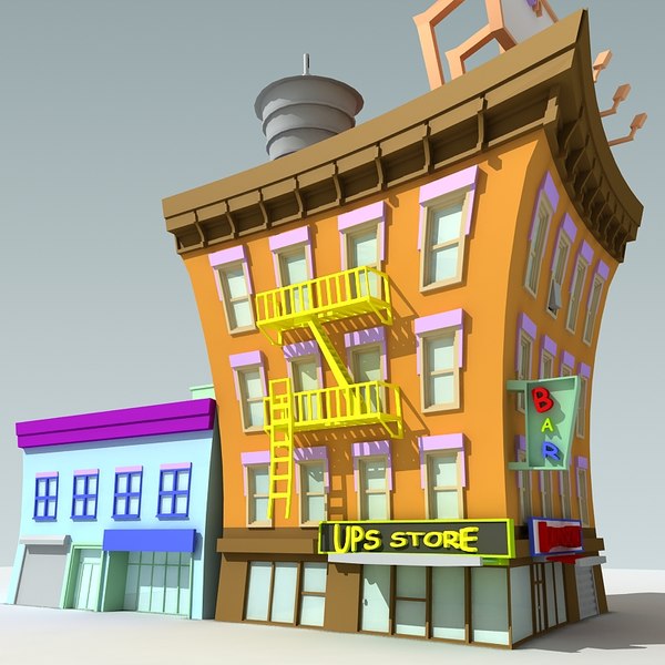 downtown cartoon building 3d max