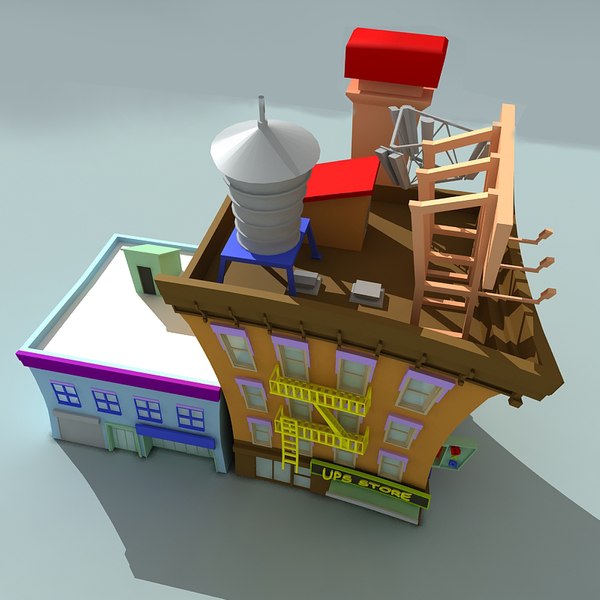 downtown cartoon building 3d max