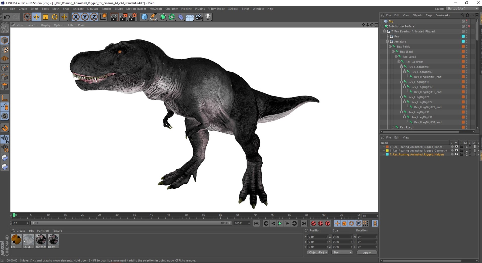 T Rex Roaring Animated Rigged for Cinema 4D 3D - TurboSquid 2108024
