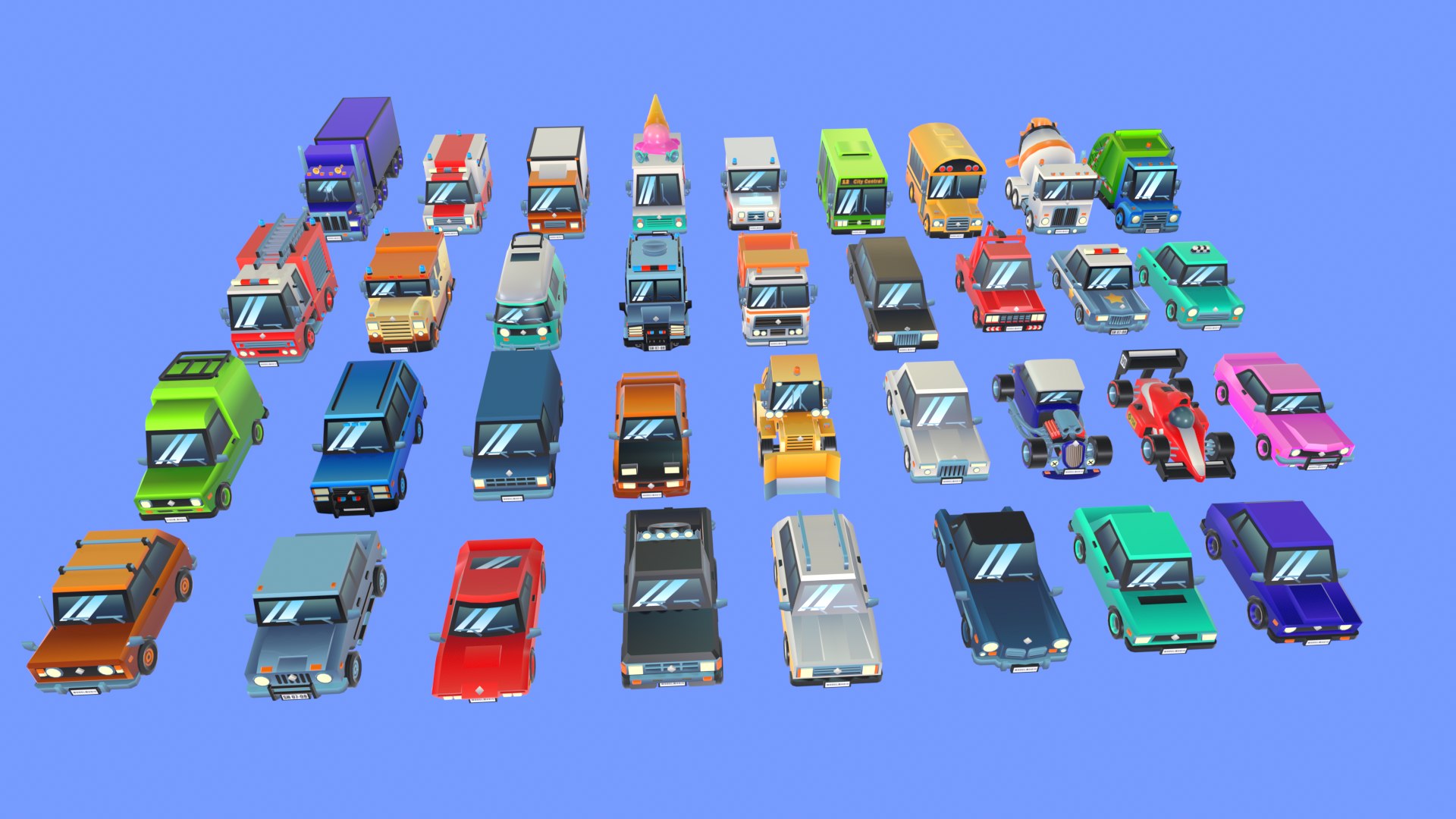 Low Poly Cartoon Vehicle Car Pack Set Collection Stylised Stylized Cars ...