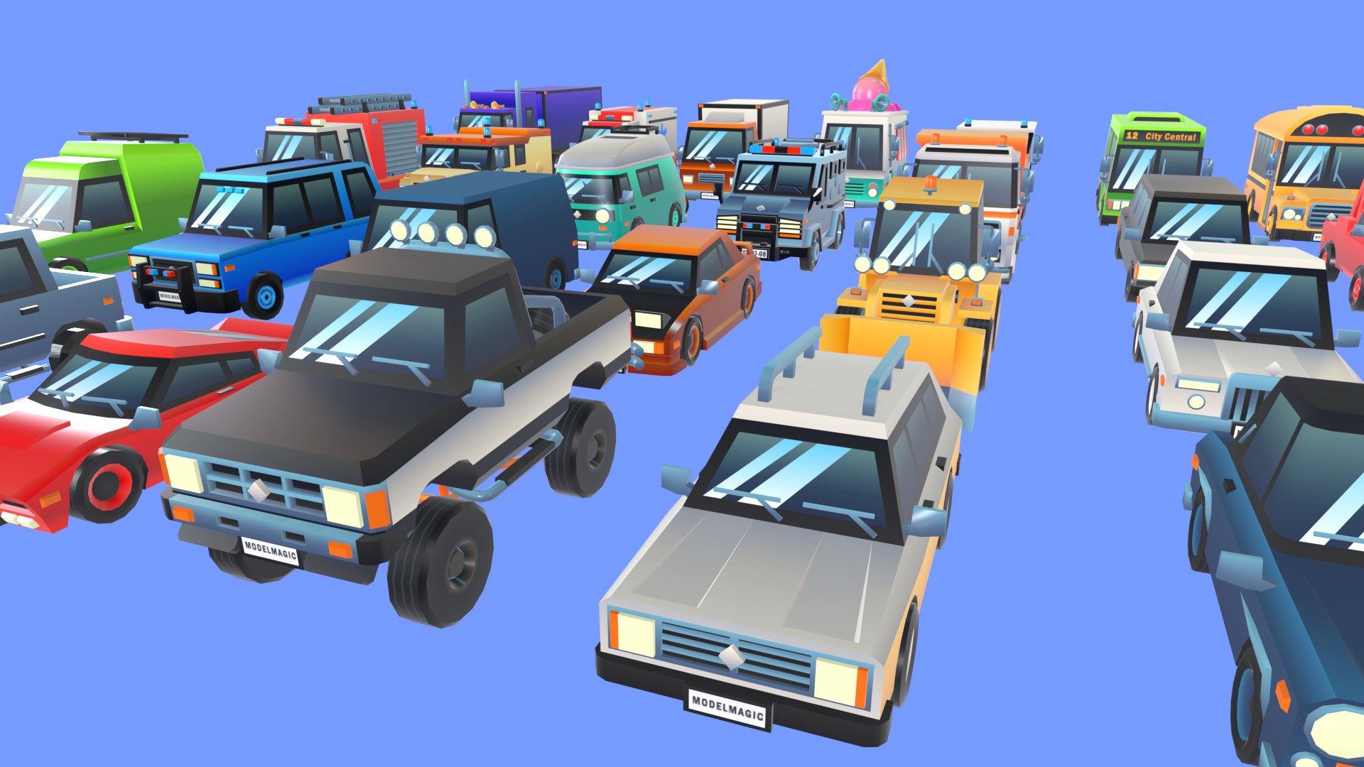Low Poly Cartoon Vehicle Car Pack Set Collection Stylised Stylized Cars ...