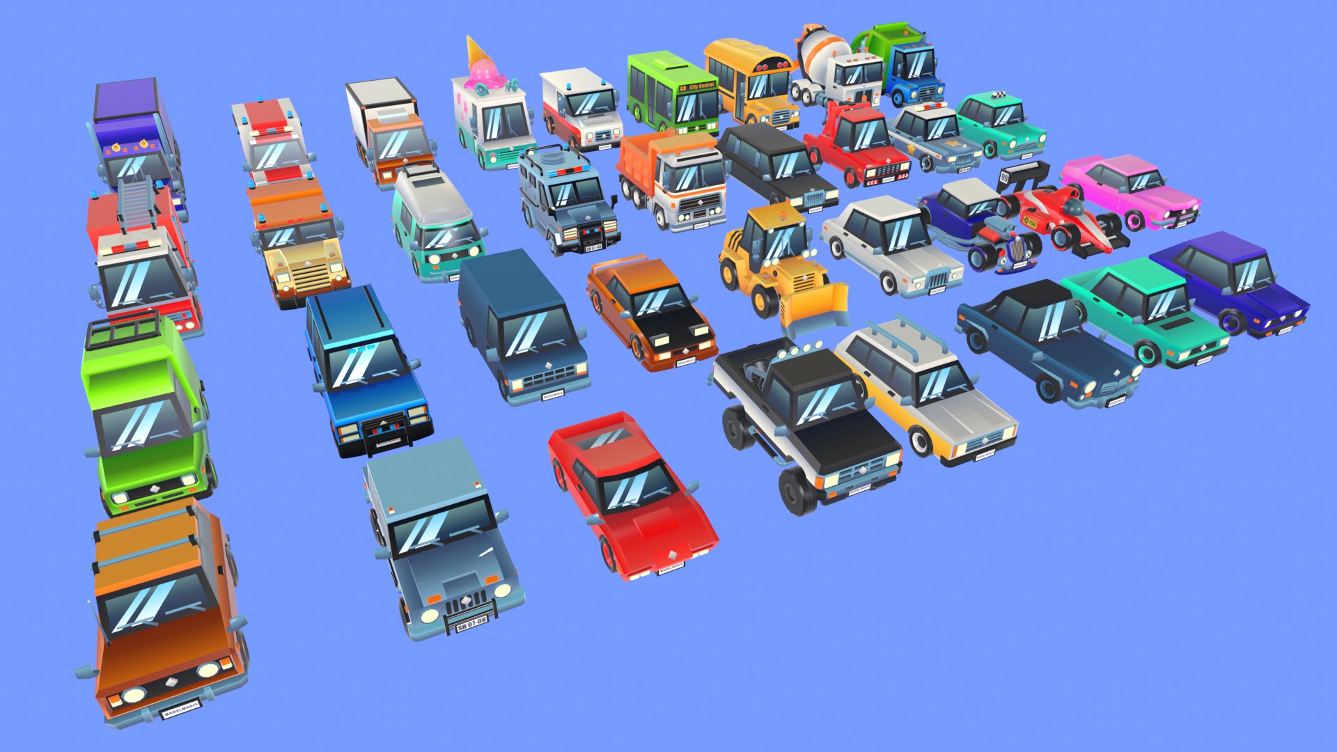Low Poly Cartoon Vehicle Car Pack Set Collection Stylised Stylized Cars ...