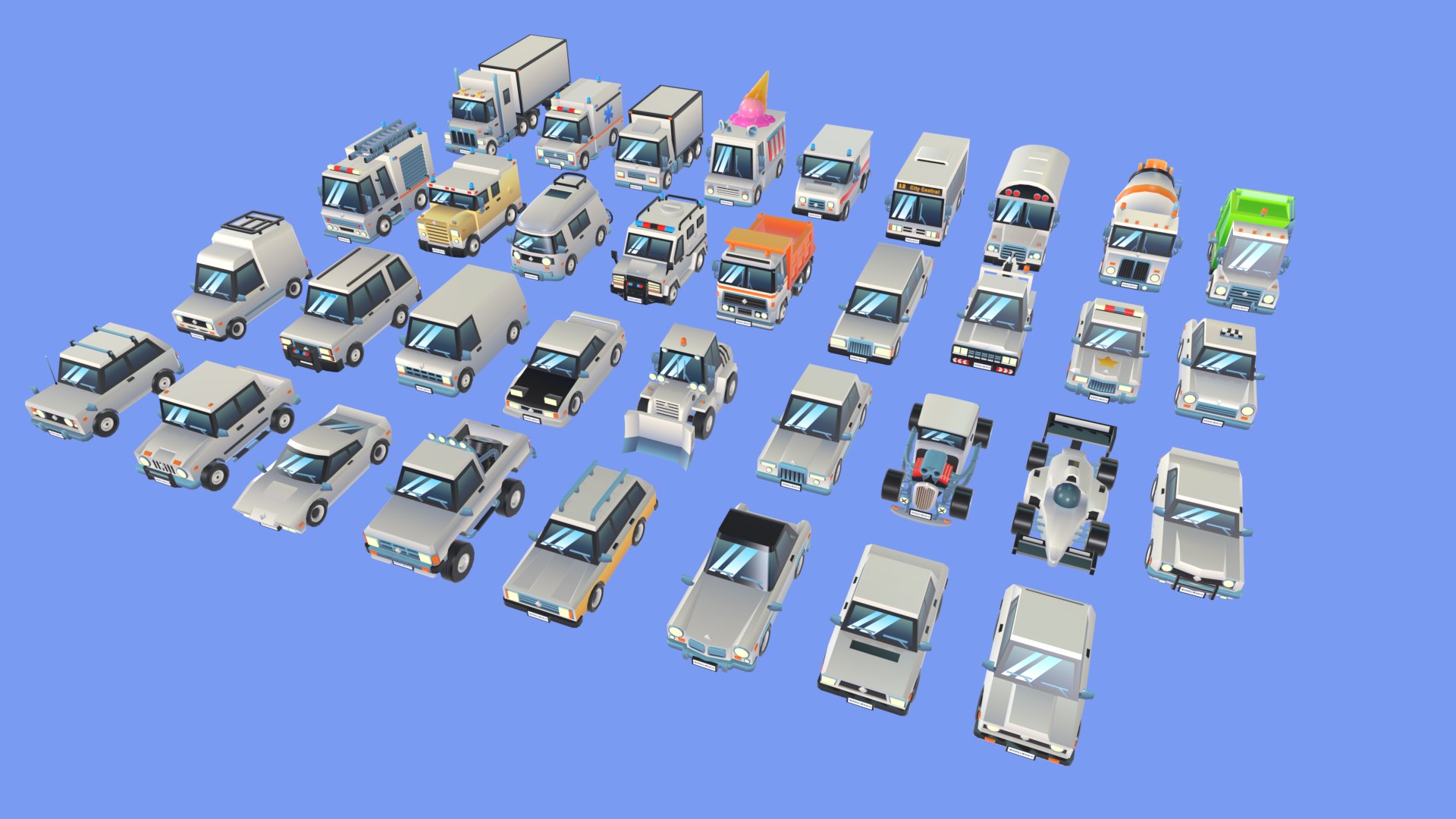 Low Poly Cartoon Vehicle Car Pack Set Collection Stylised Cars 3D ...