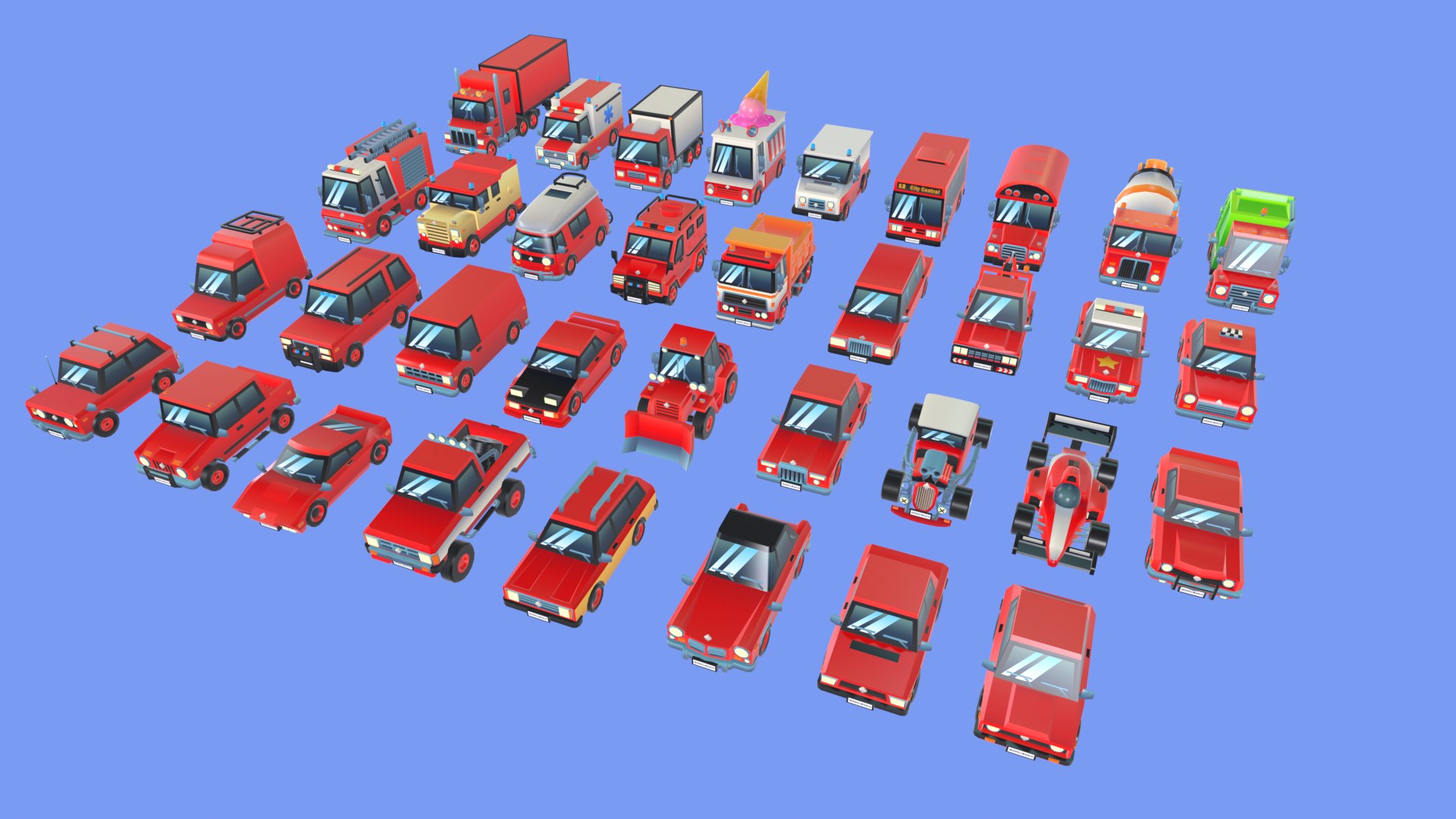 Low Poly Cartoon Vehicle Car Pack Set Collection Stylised Cars 3D ...