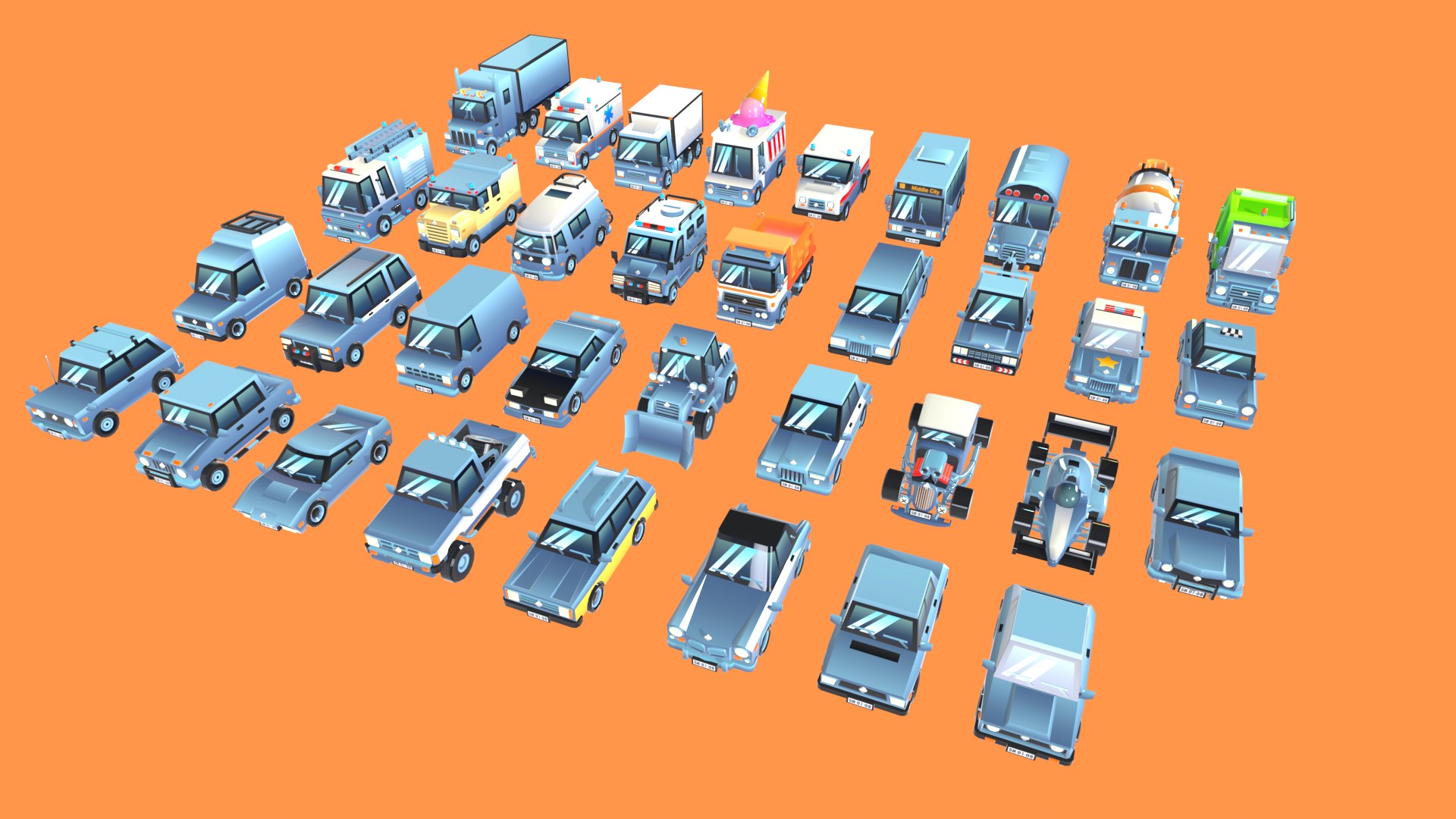 Low Poly Cartoon Vehicle Car Pack Set Collection Stylised Cars 3D ...