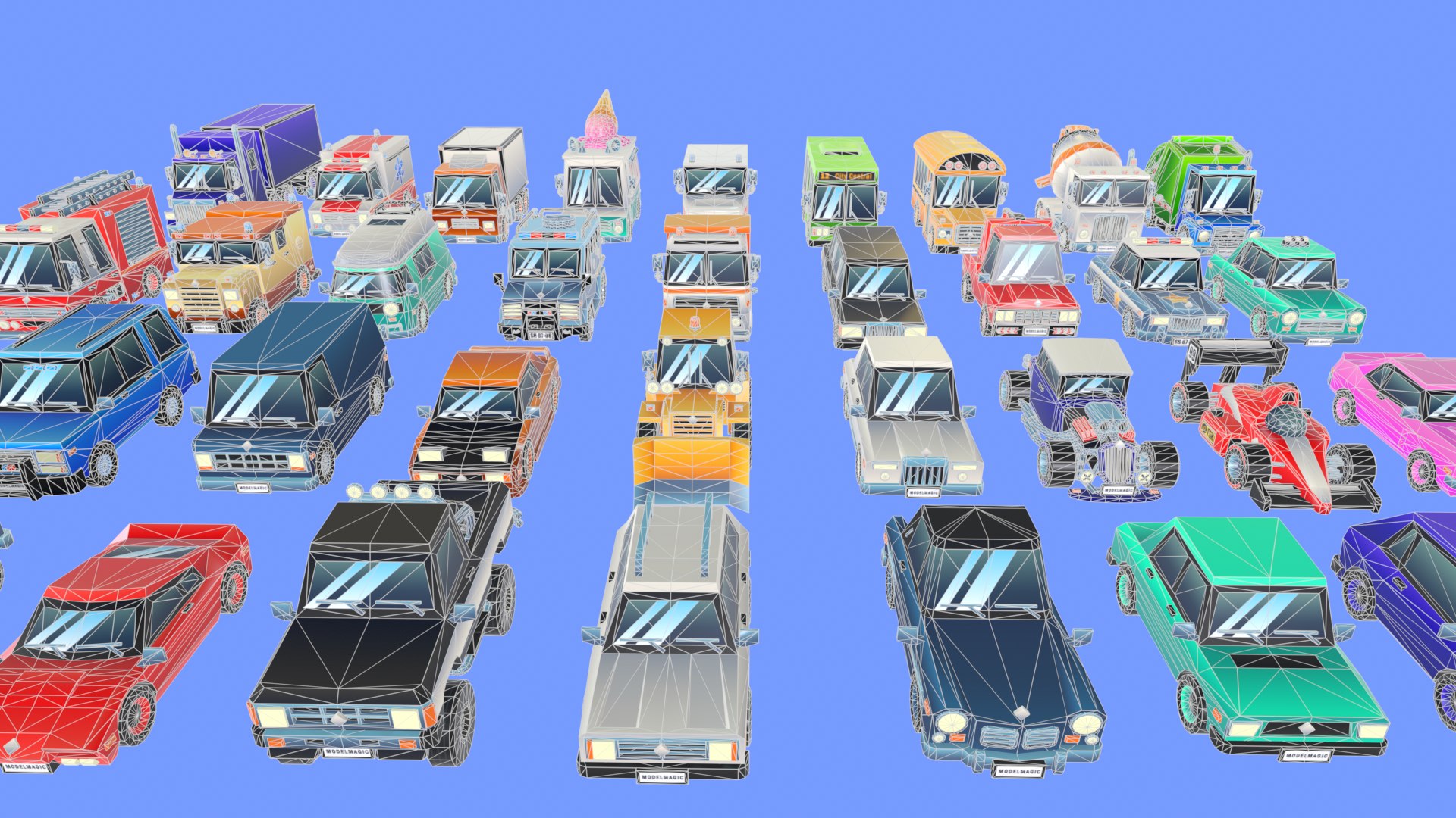Low Poly Cartoon Vehicle Car Pack Set Collection Stylised Stylized Cars ...
