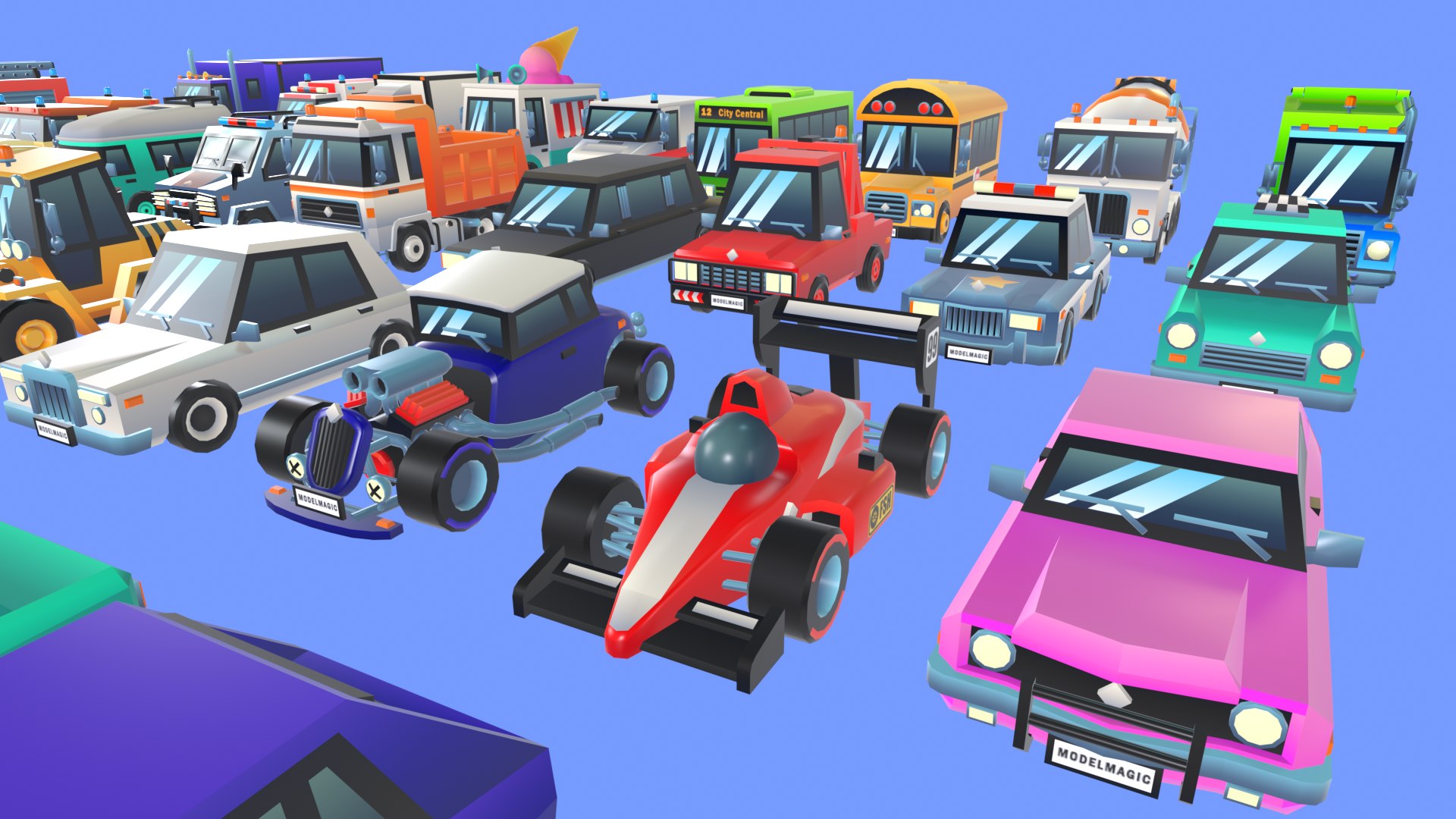 Low Poly Cartoon Vehicle Car Pack Set Collection Stylised Stylized Cars ...