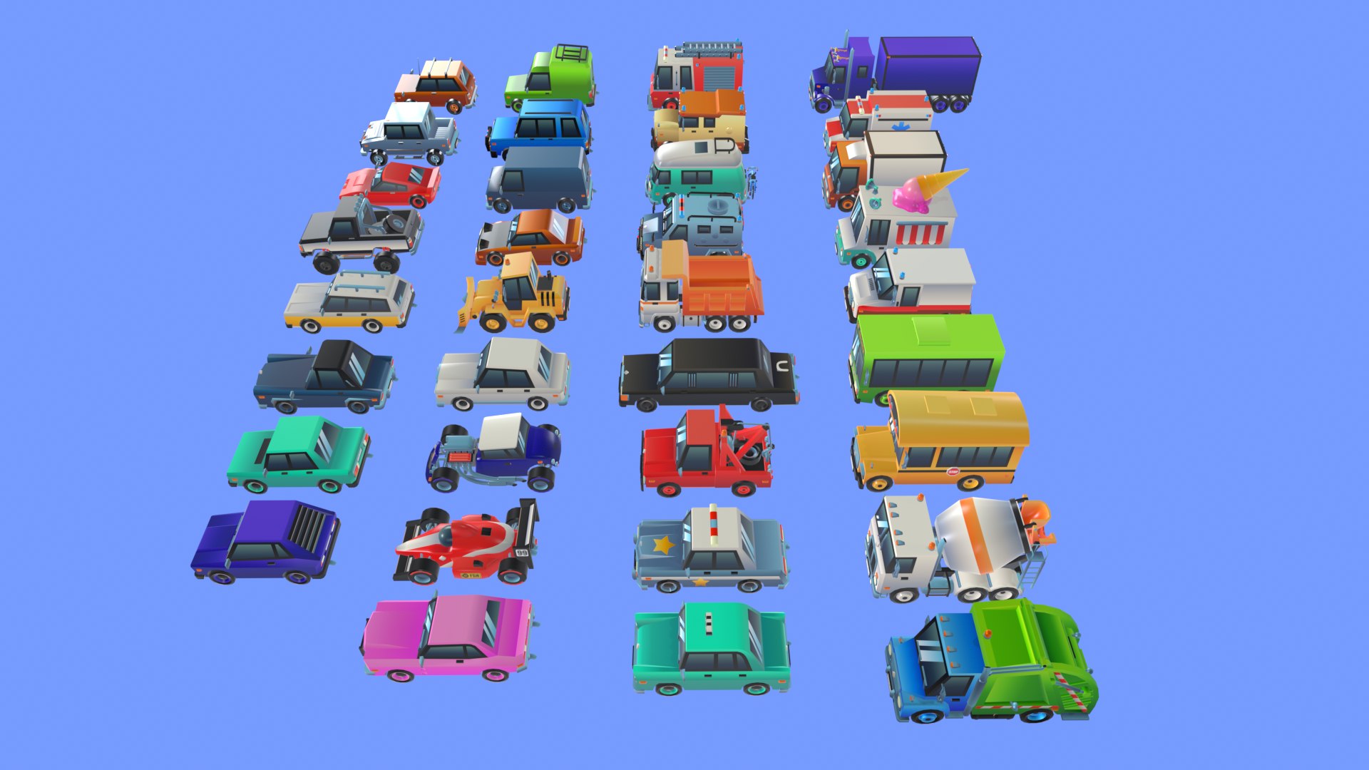 Low Poly Cartoon Vehicle Car Pack Set Collection Stylised Stylized Cars ...