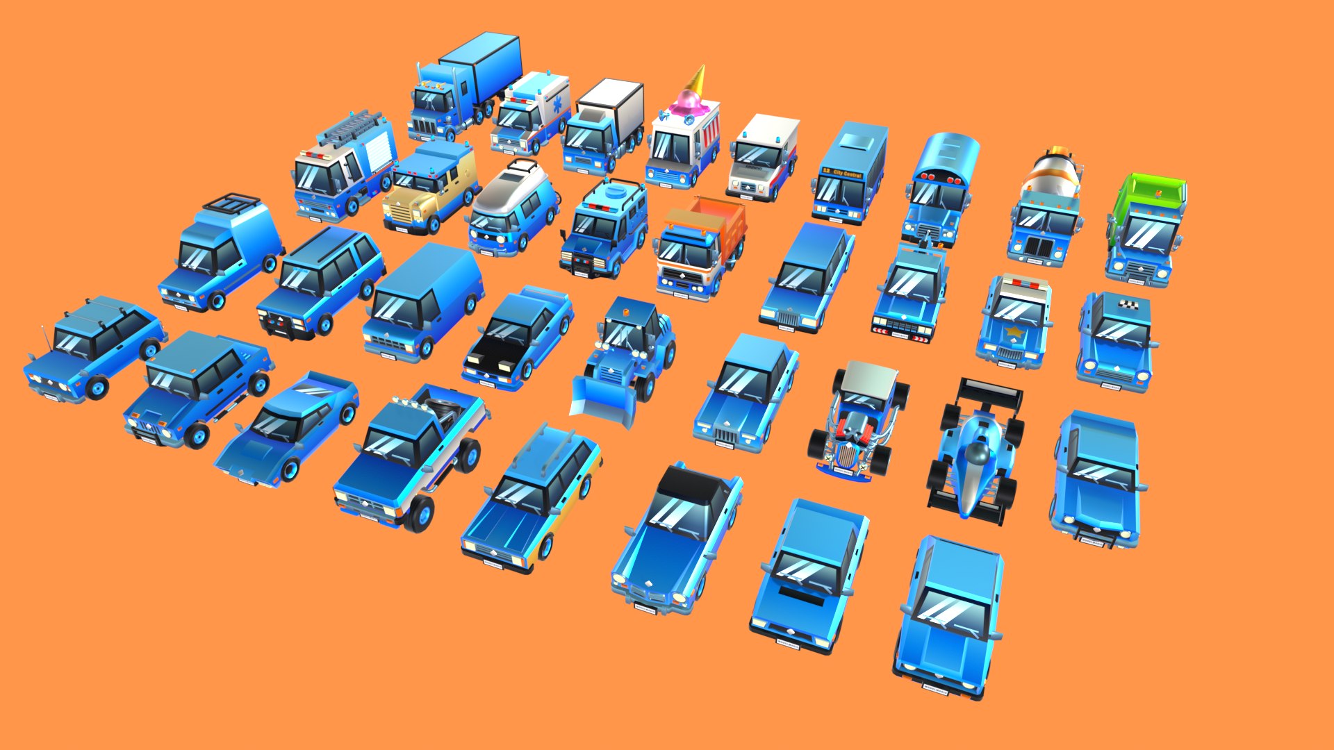 Low Poly Cartoon Vehicle Car Pack Set Collection Stylised Stylized Cars ...