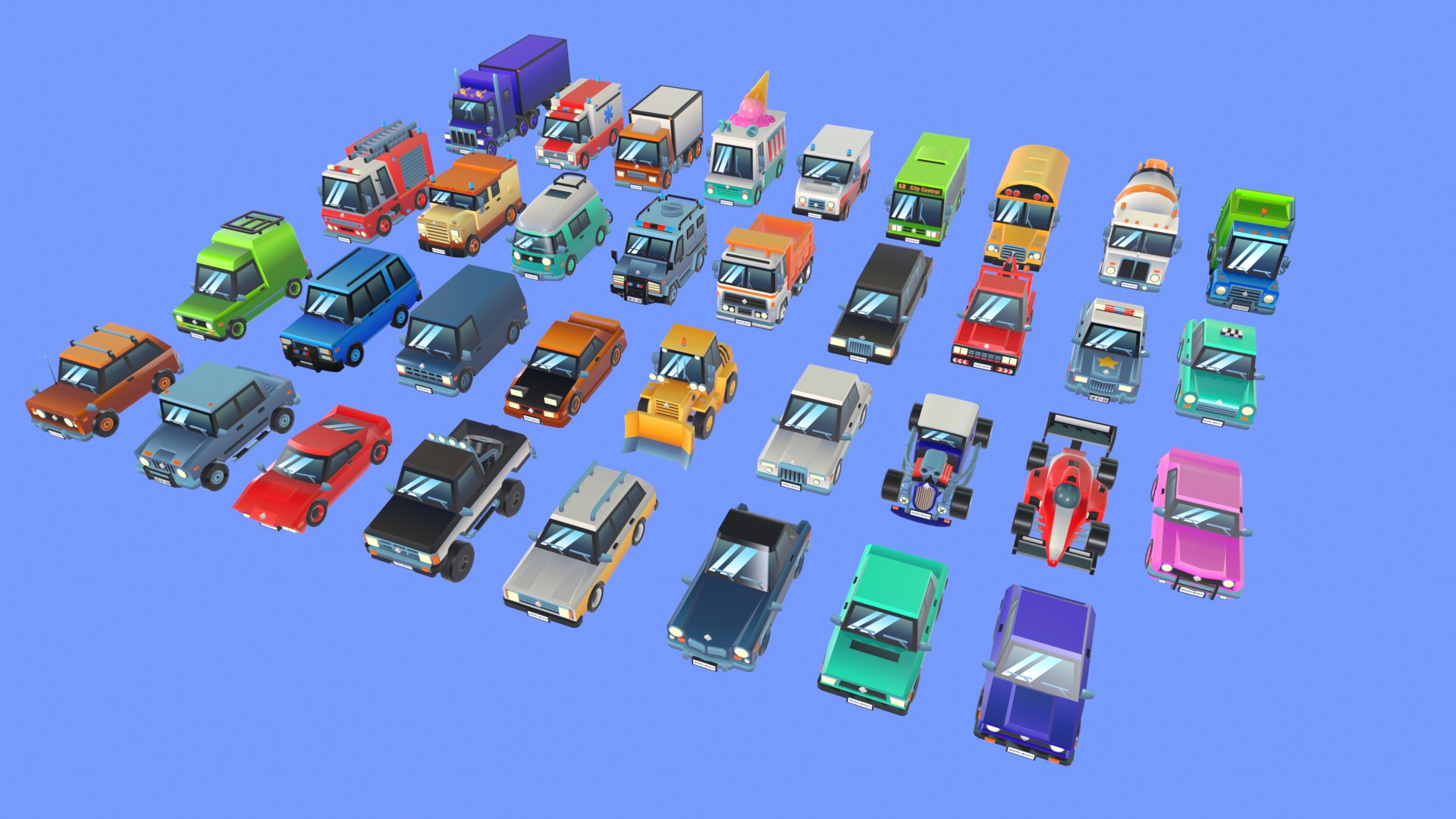 Low Poly Cartoon Vehicle Car Pack Set Collection Stylised Cars 3D ...