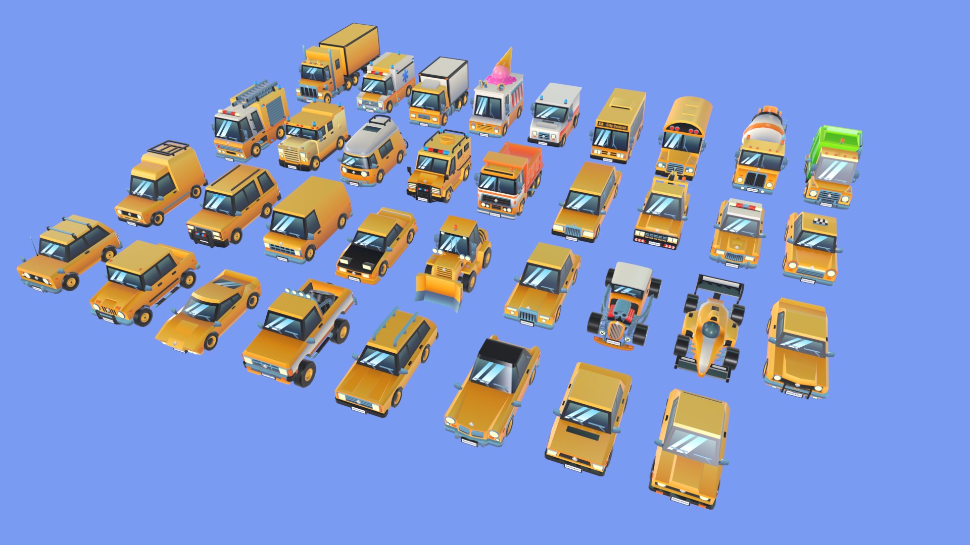 Low Poly Cartoon Vehicle Car Pack Set Collection Stylised Cars 3D ...