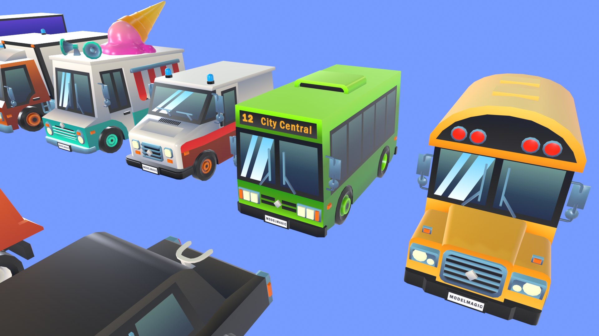 Low Poly Cartoon Vehicle Car Pack Set Collection Stylised Stylized Cars ...