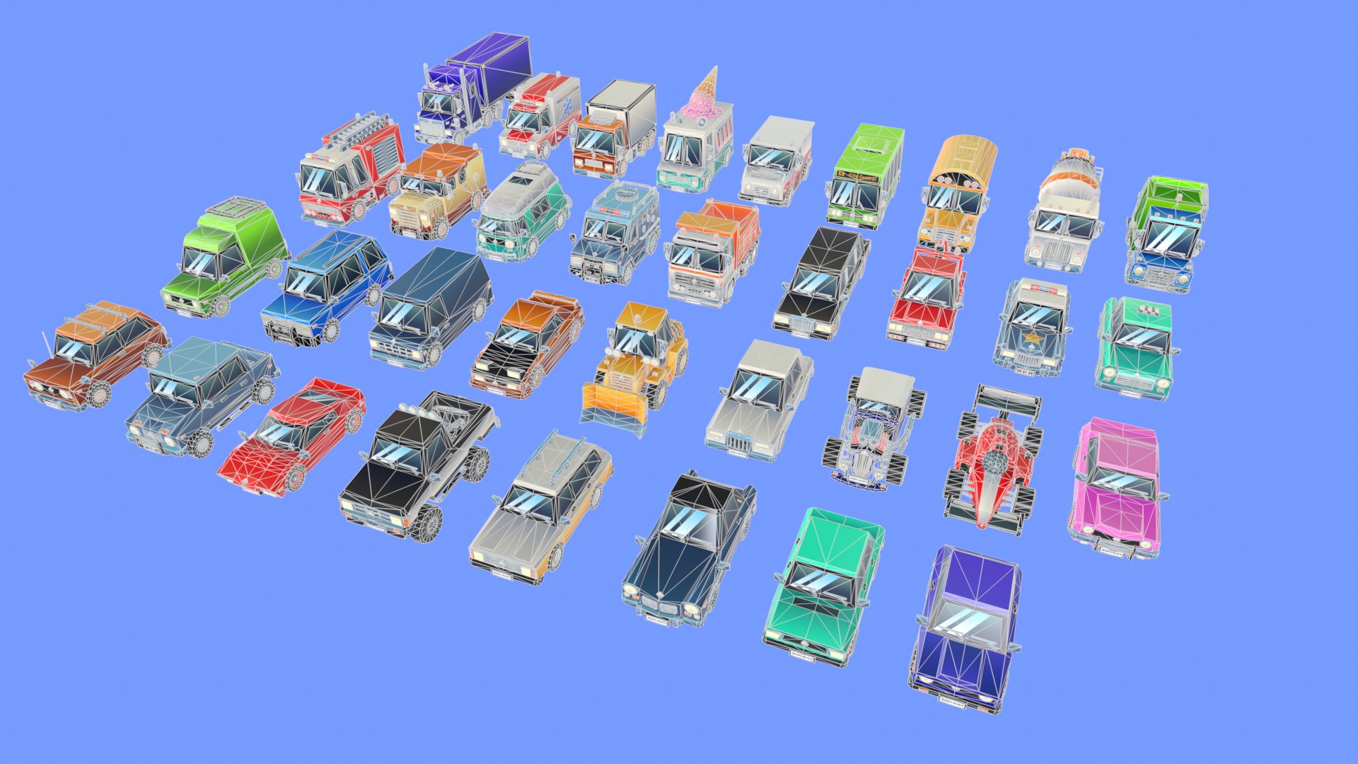 Low Poly Cartoon Vehicle Car Pack Set Collection Stylised Stylized Cars ...
