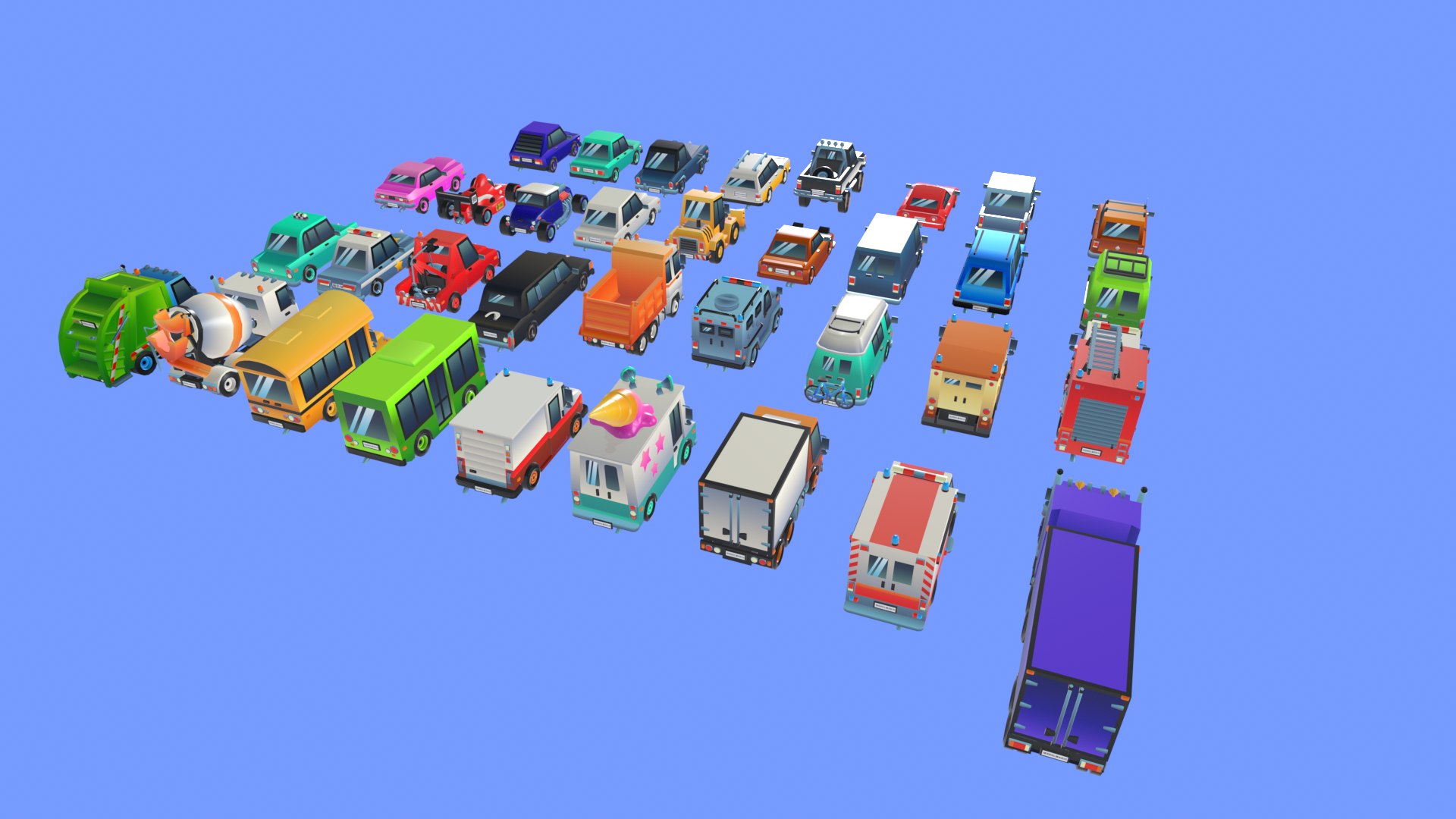 Low Poly Cartoon Vehicle Car Pack Set Collection Stylised Stylized Cars ...