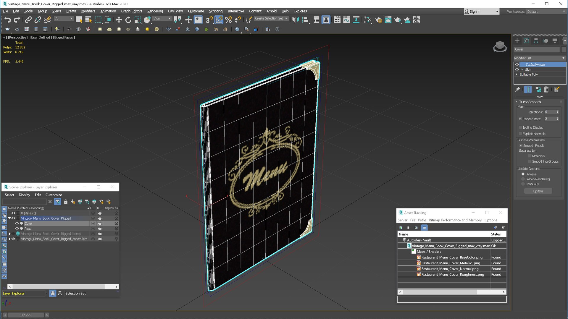 Vintage Menu Book Cover Rigged Model - TurboSquid 2387169