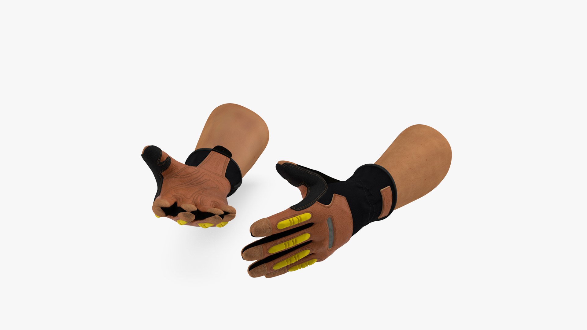 Hands In Safety Leather Neoprene Gloves Rigged For Cinema 4D 3D Model ...