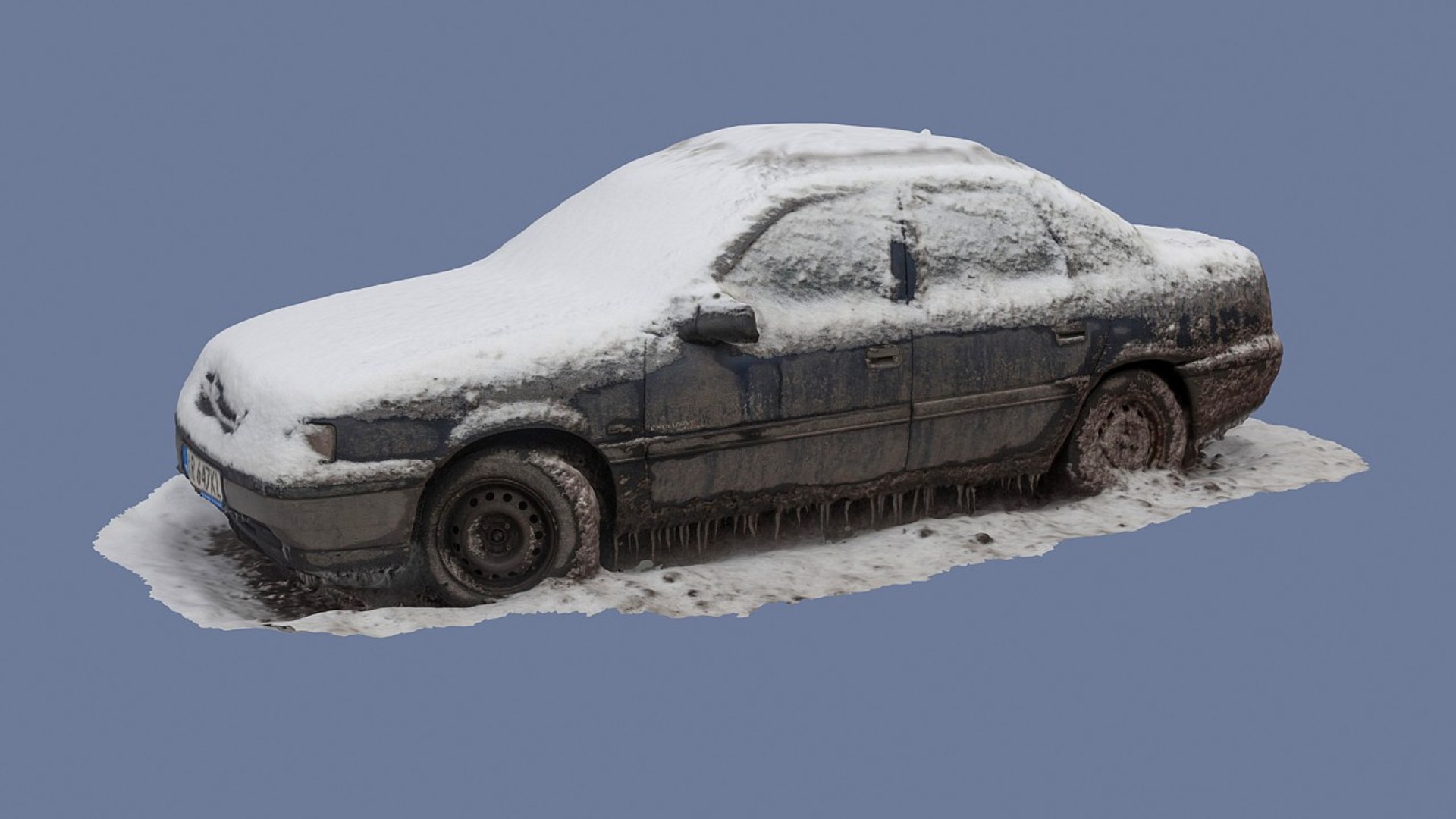 3d Old Car Snow Model