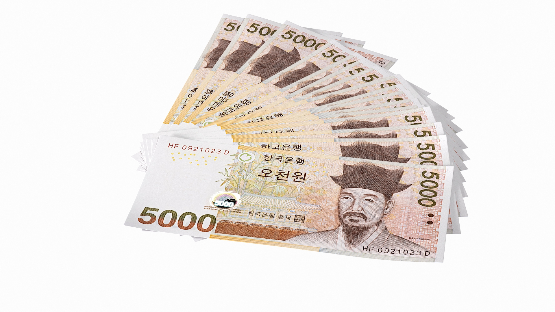 Fan Shaped South Korean 5000 Won Banknotes Model - TurboSquid 1729542