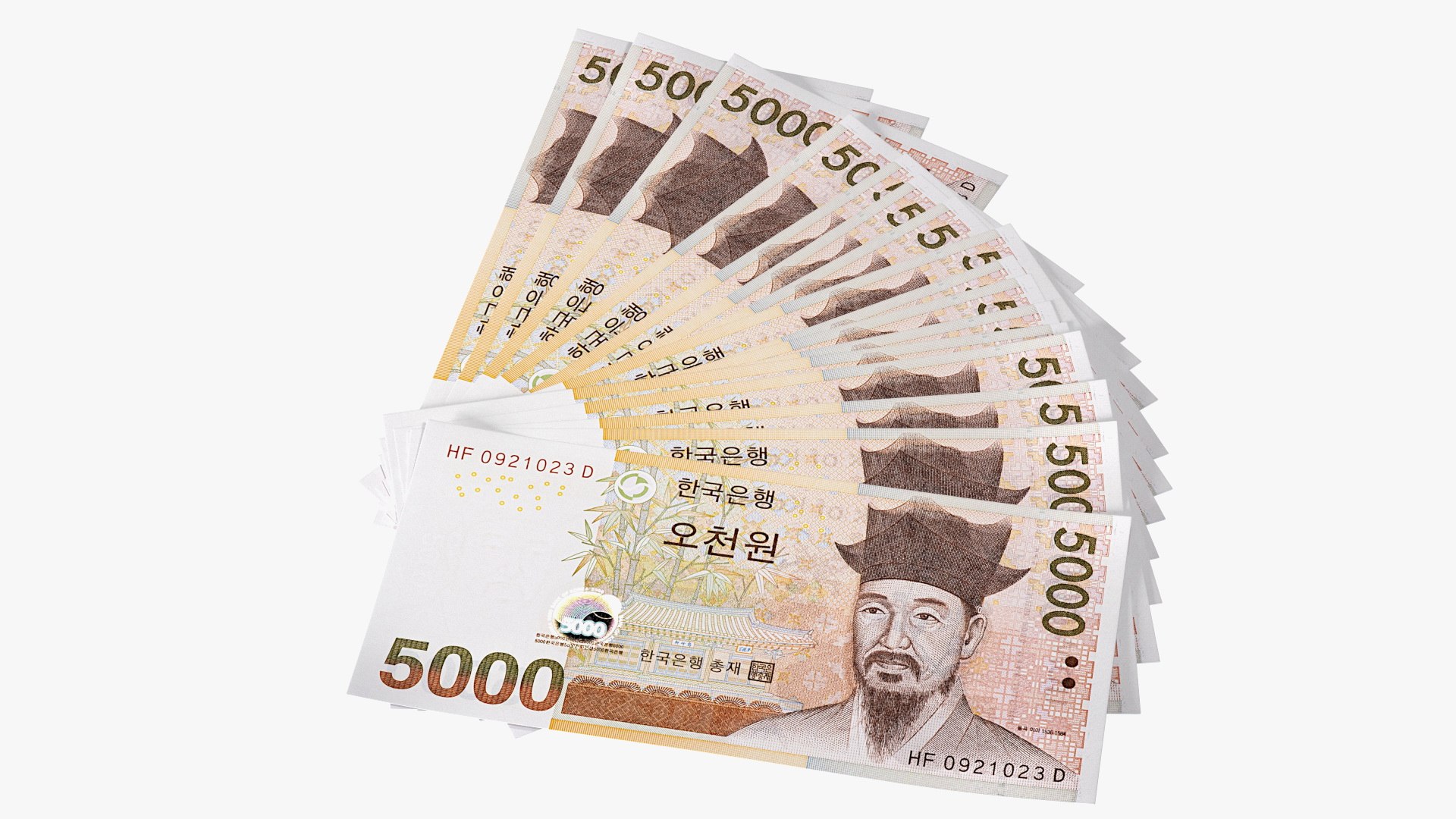 Fan Shaped South Korean 5000 Won Banknotes Model - TurboSquid 1729542