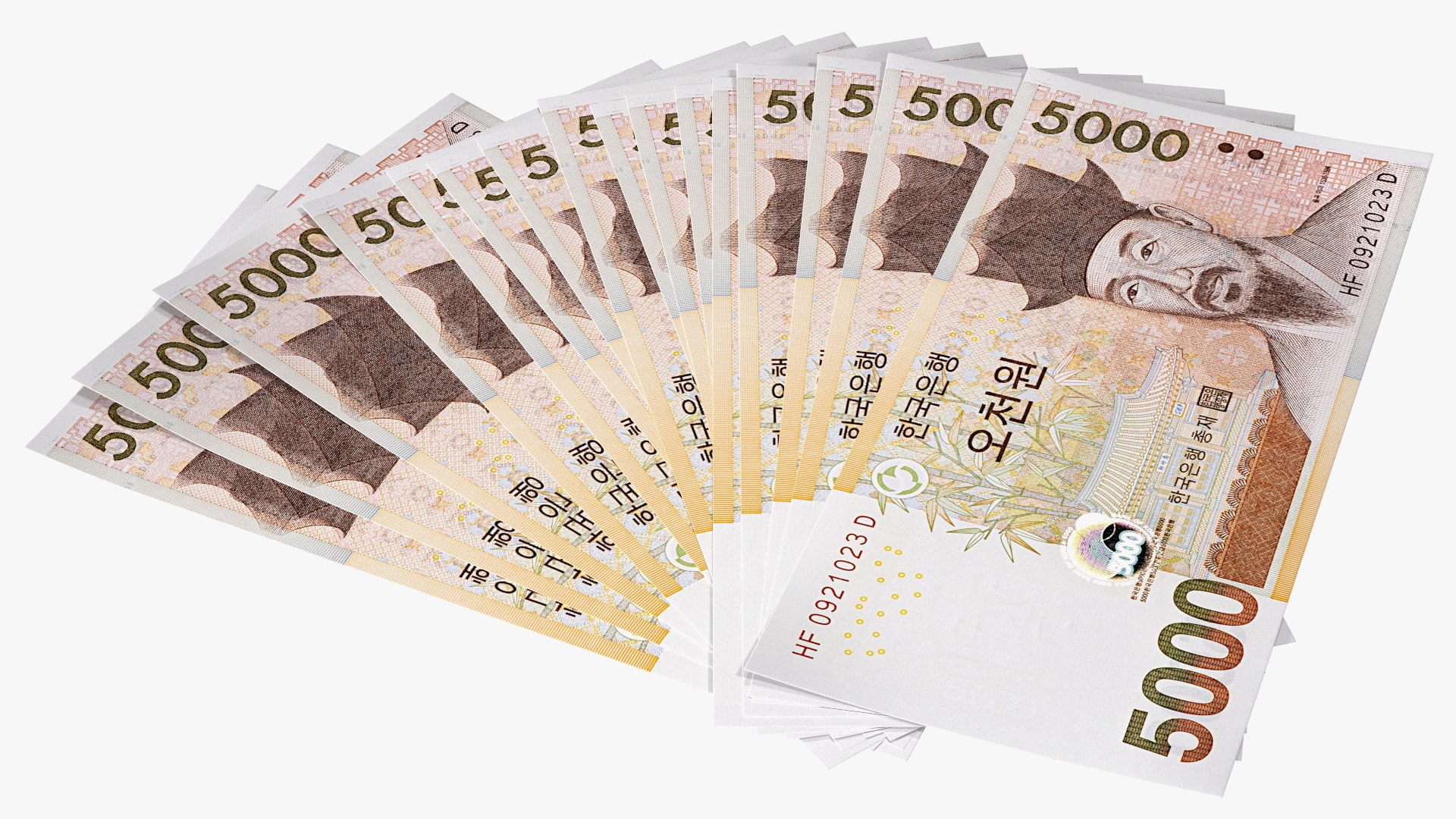 Fan Shaped South Korean 5000 Won Banknotes Model - TurboSquid 1729542