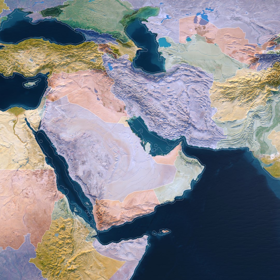 3D Middle East Map - 33K Realistic Satellite Terrain - Elevation ...