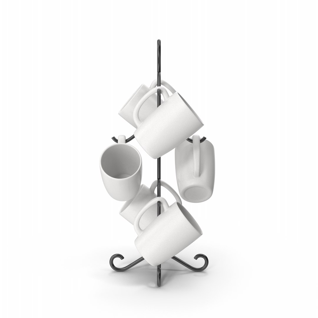 3D Mug Tree Stand With Mugs Model - TurboSquid 2120220