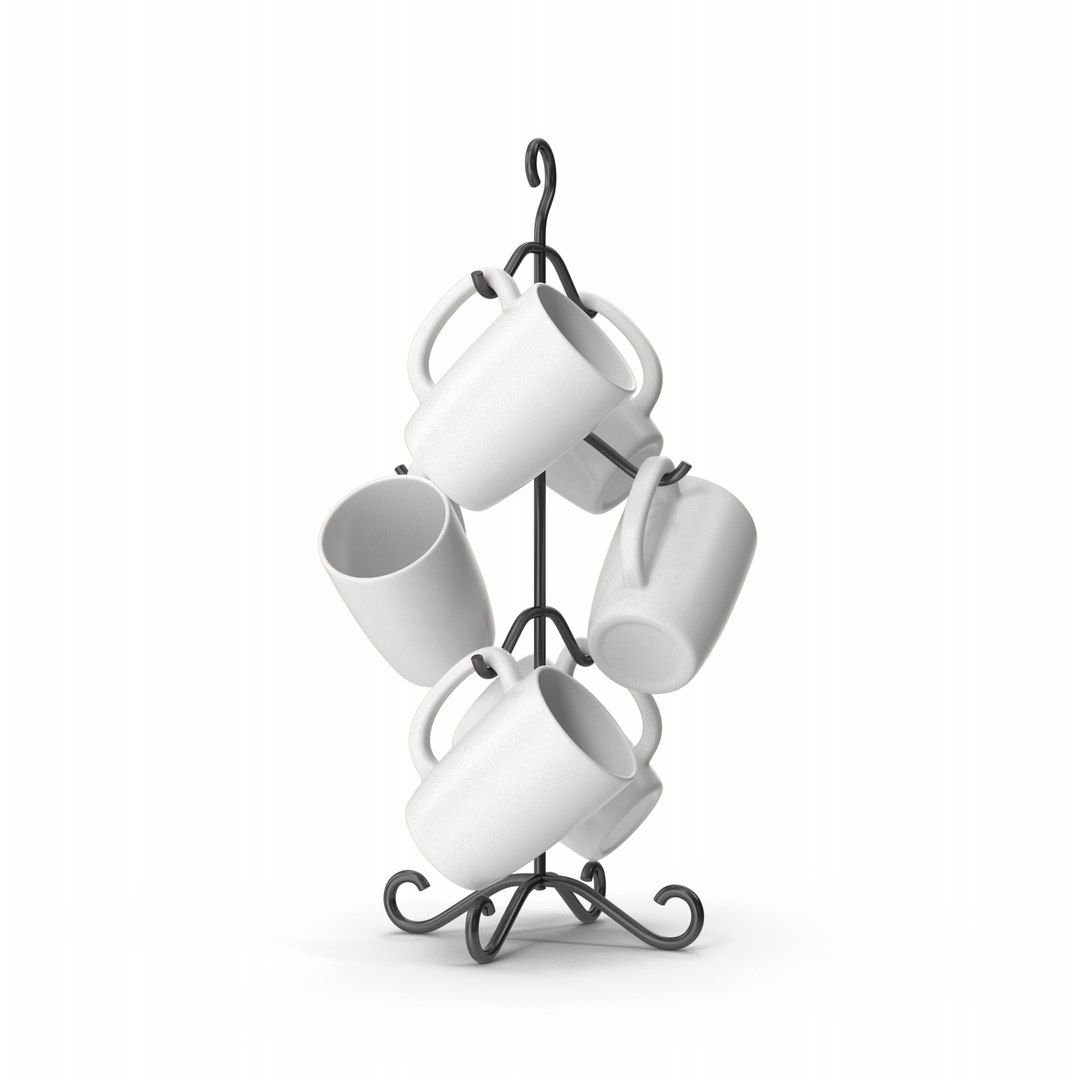 3D Mug Tree Stand With Mugs Model - TurboSquid 2120220